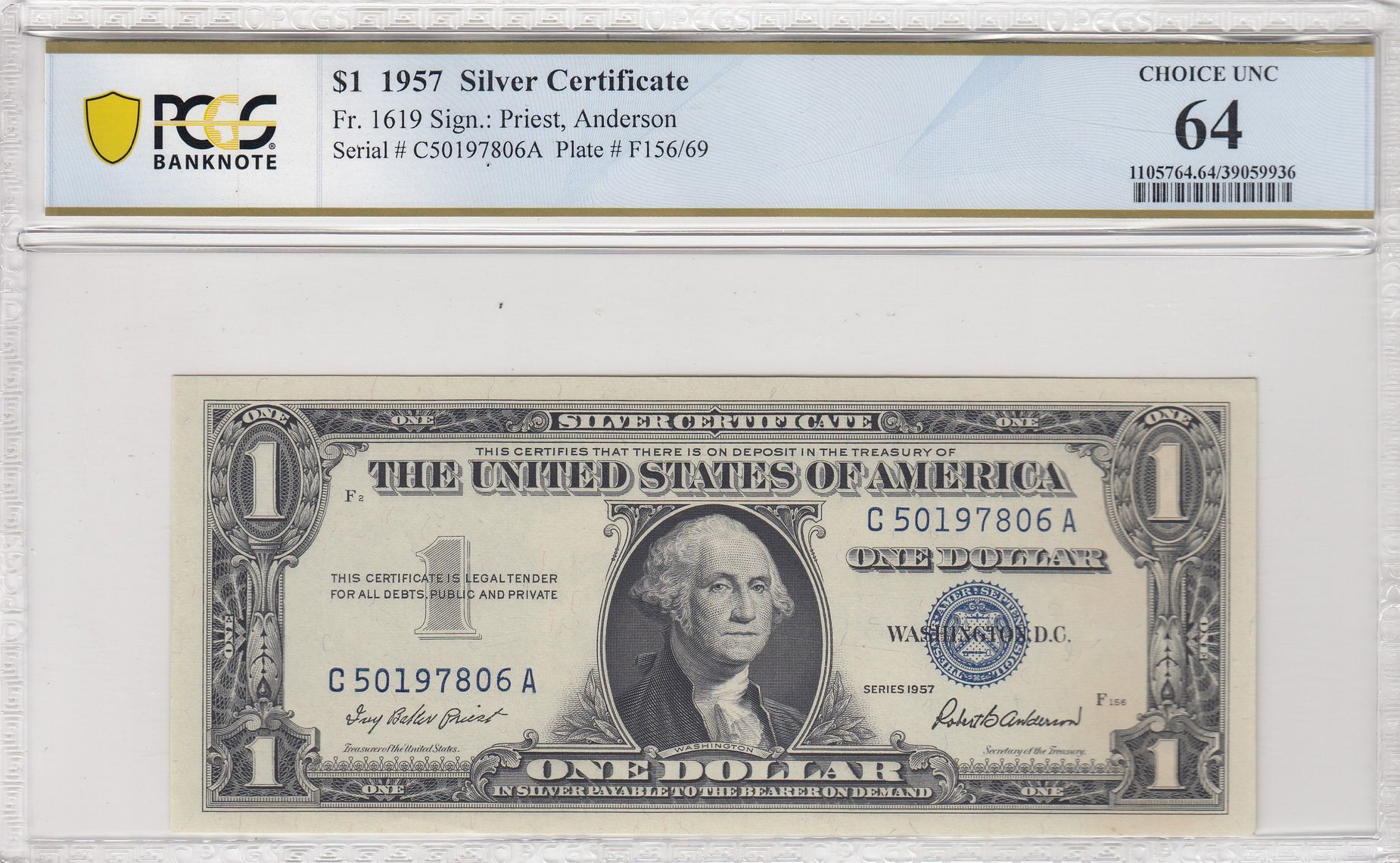 PCGS Certificate Verification Banknote Details for Cert #39059936