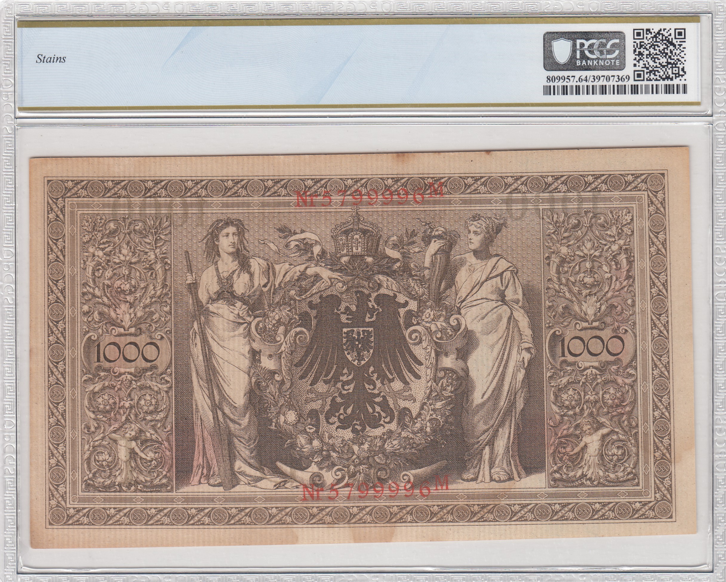 Pick # 44b 1910 1000 Mark Imperial Treasury Note Seven Digit Serials ...