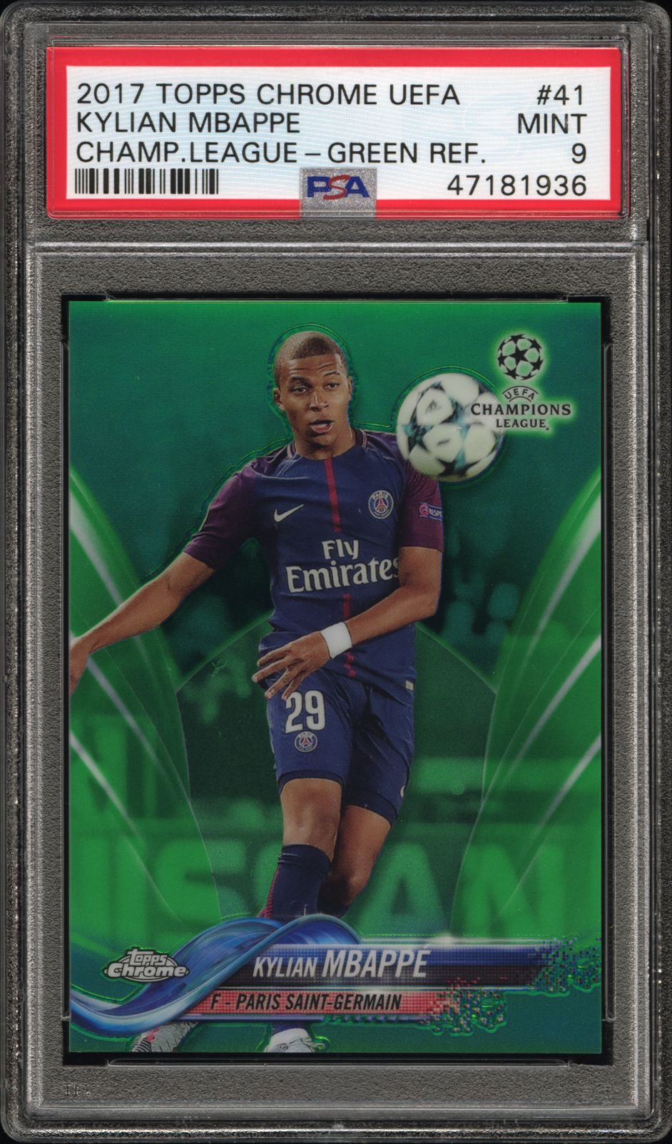 2017 TOPPS CHROME UEFA CHAMPIONS LEAGUE GREEN REFRACTOR KYLIAN MBAPPE ...