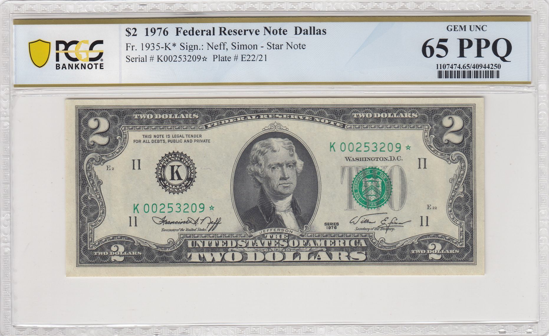 PCGS Certificate Verification Banknote Details for Cert #40944250