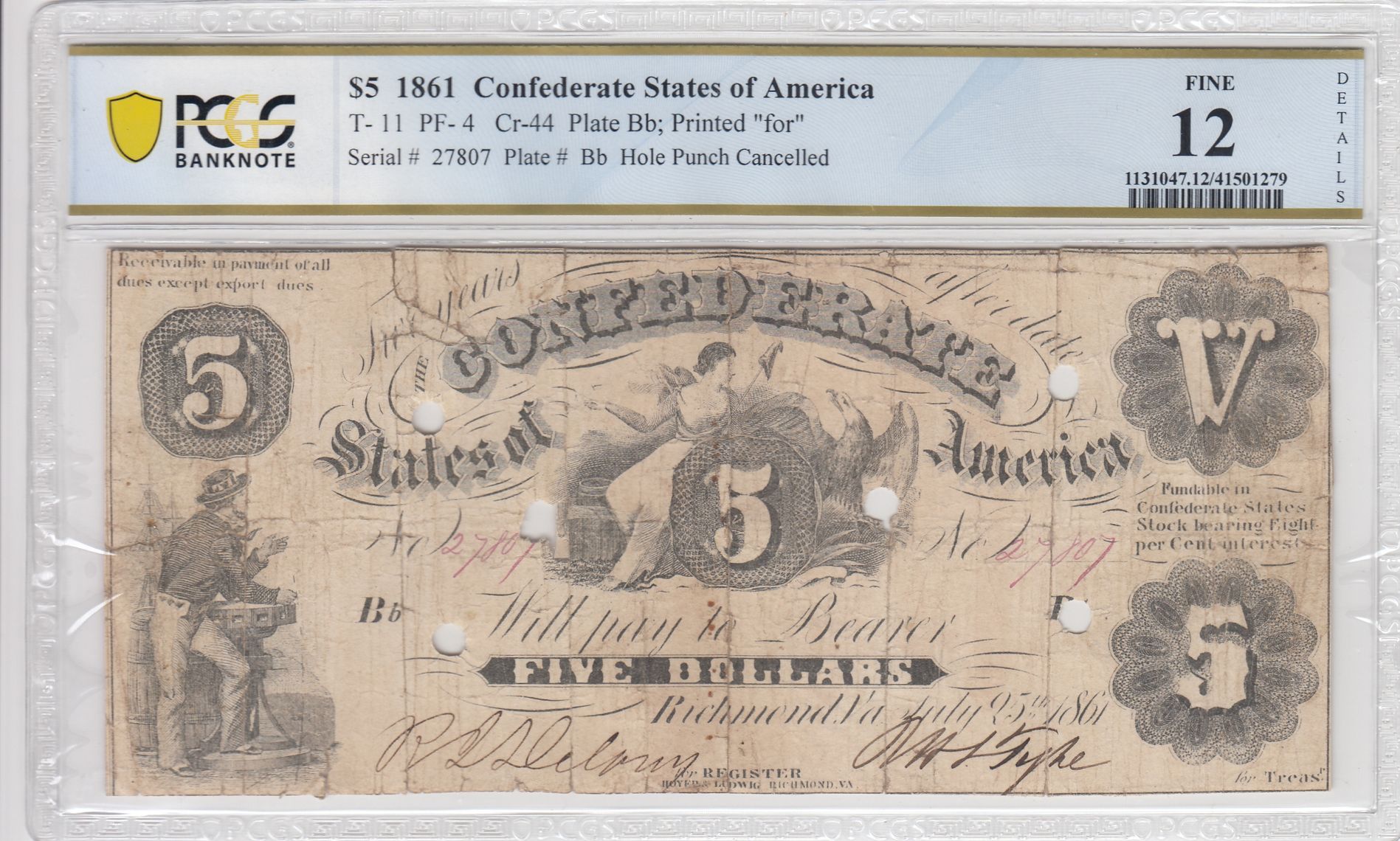 PCGS Certificate Verification Banknote Details for Cert #41501279
