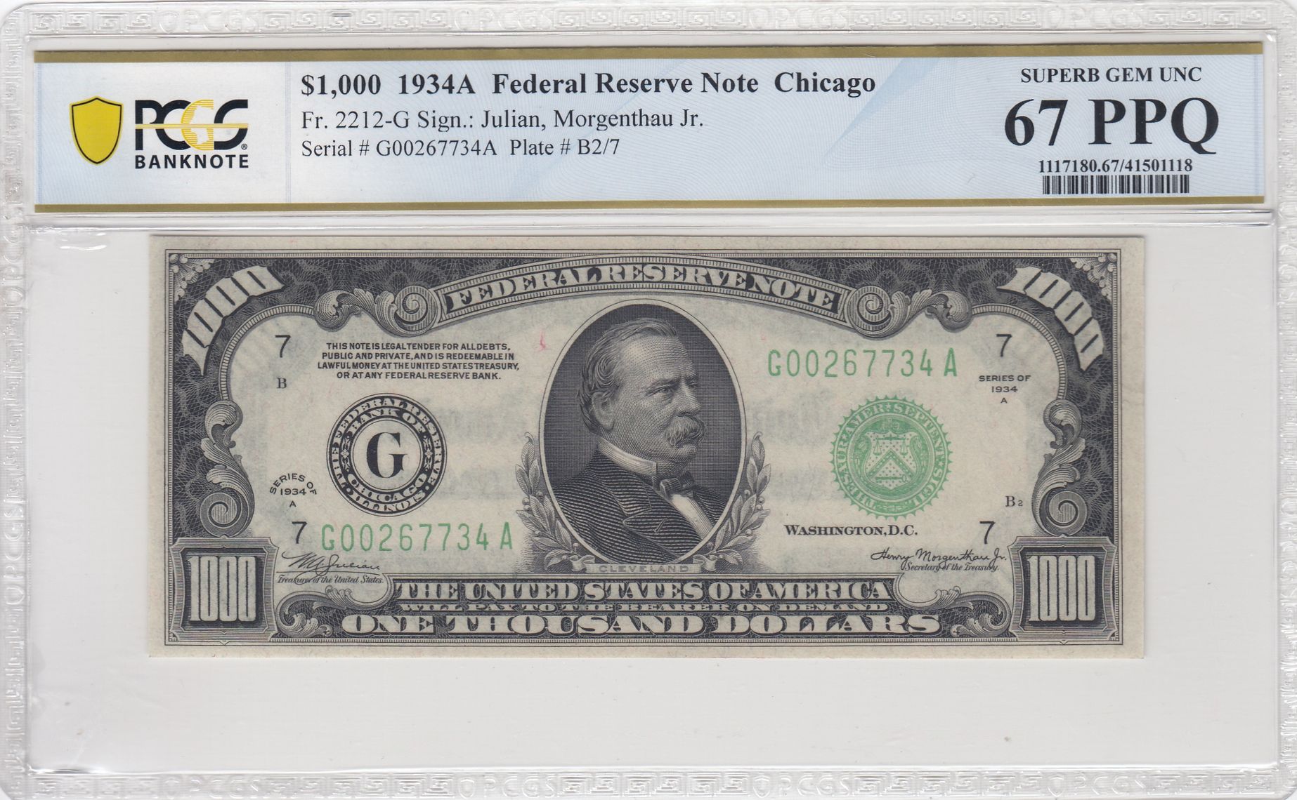 Fr. 2212-G 1934A $1,000 Federal Reserve Note Chicago - PCGS NoteFacts