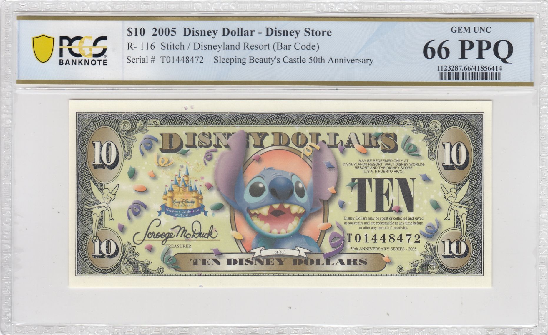 R- 116 2005 $10 Disney Store Disney Dollar Stitch / Disneyland Resort ...