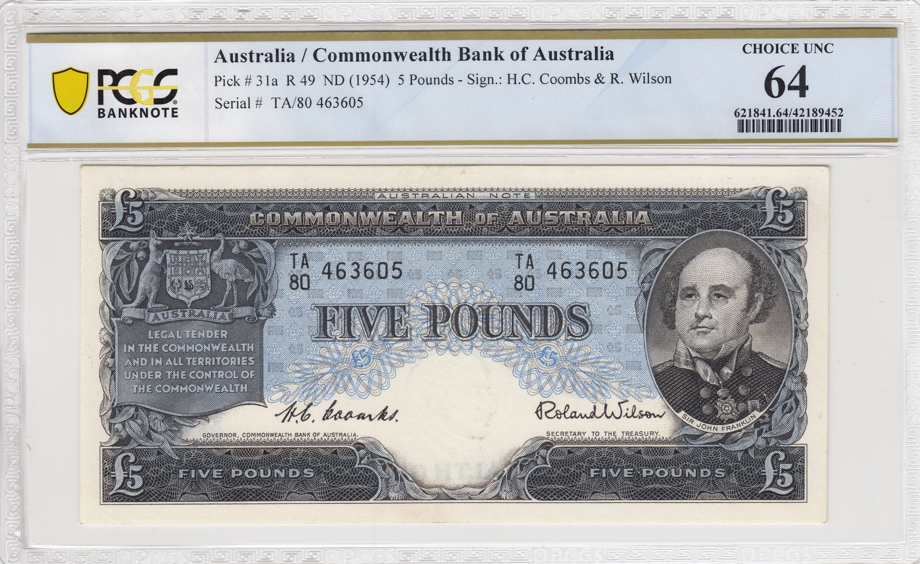 PCGS Certificate Verification Banknote Details for Cert #42189452