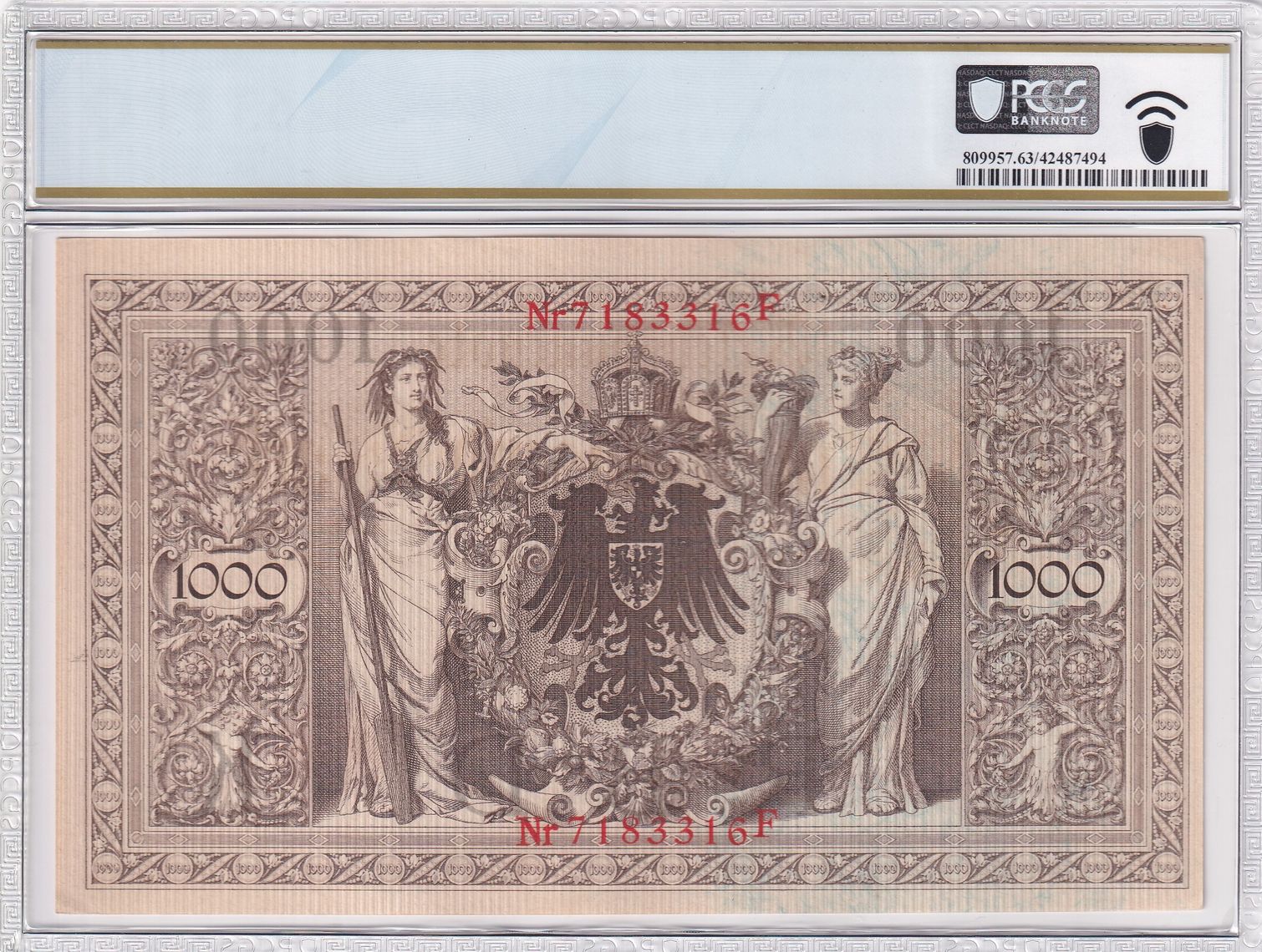 Pick # 44b 1910 1000 Mark Imperial Treasury Note Seven Digit Serials ...
