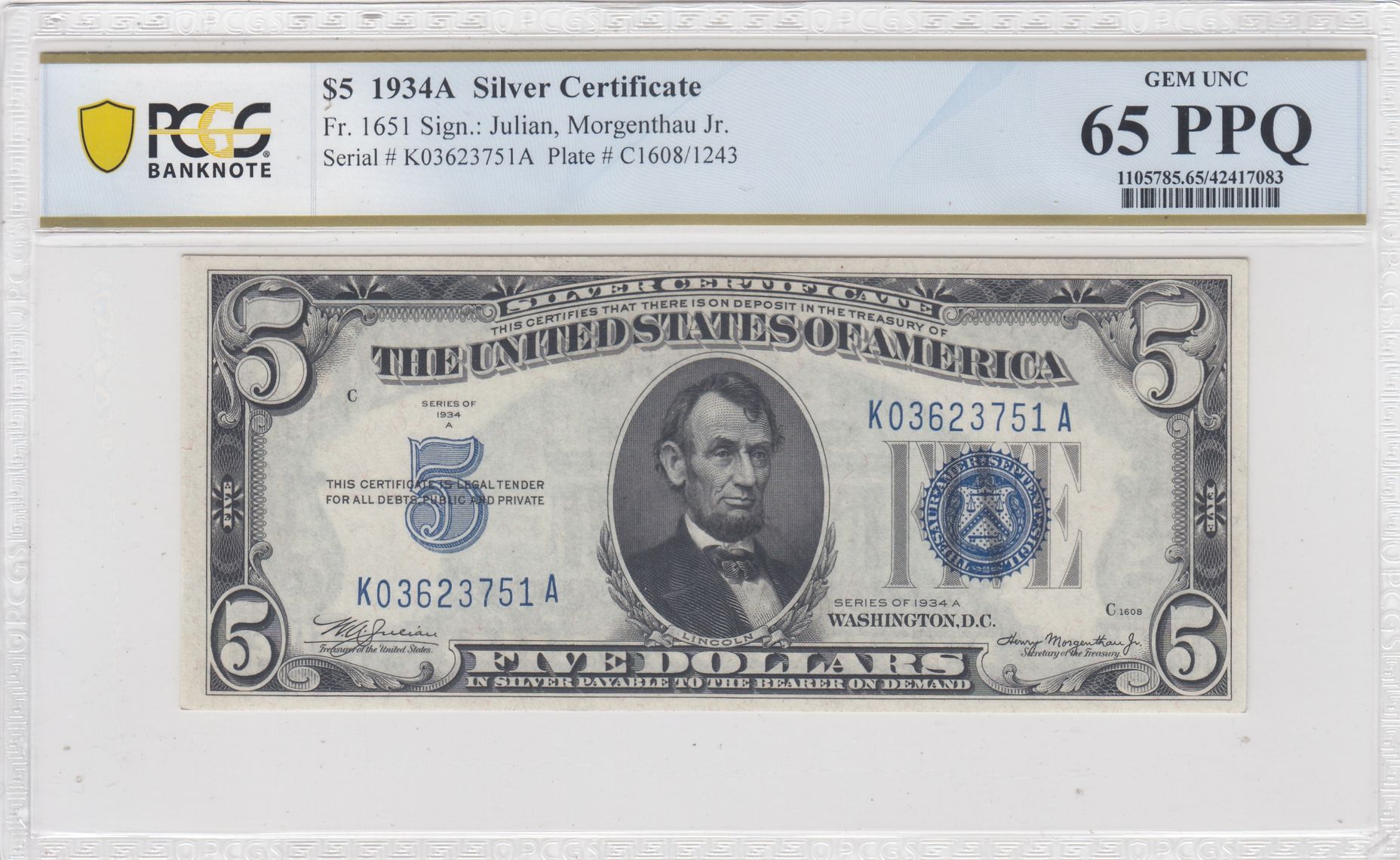 PCGS Certificate Verification Banknote Details for Cert #42417083