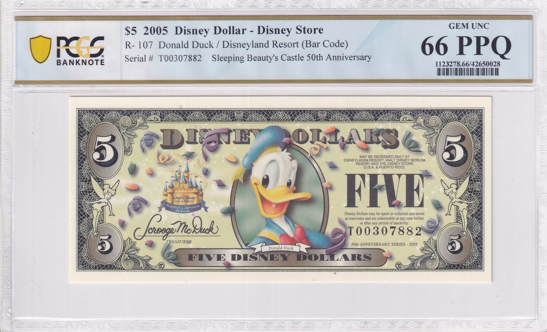 R- 107 2005 $5 Disney Store Disney Dollar Donald Duck / Disneyland ...