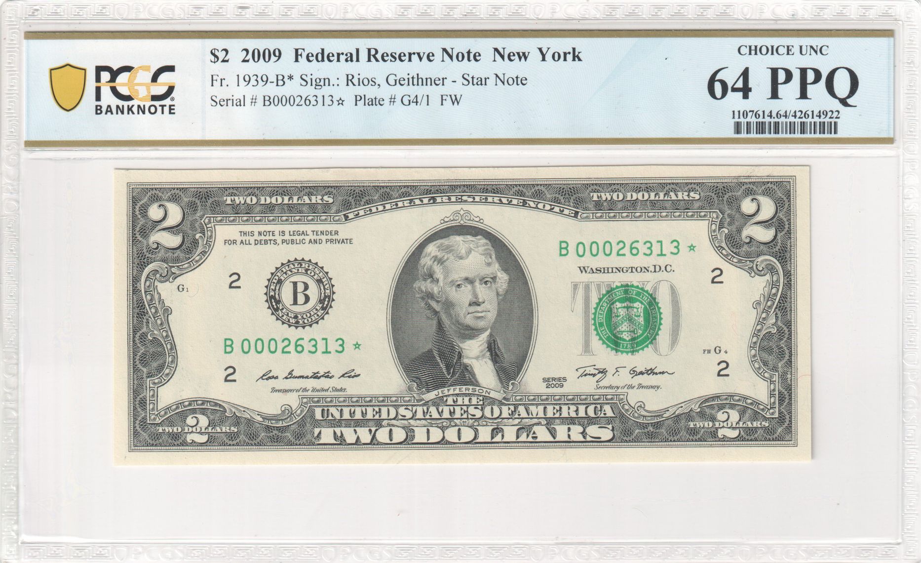 Fr. 1939-B* 2009 $2 Star Note Federal Reserve Note New York - PCGS ...