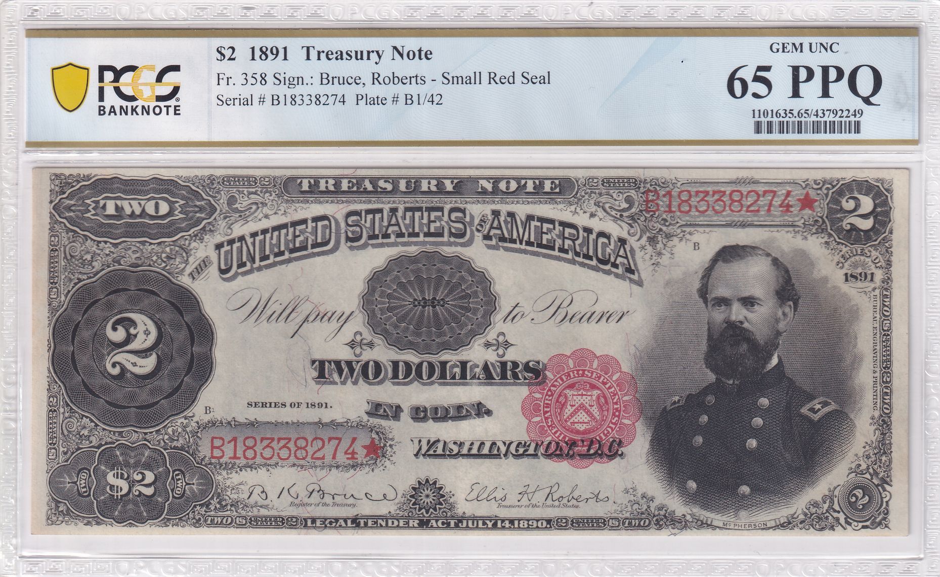 Fr. 358 1891 $2 Small Red Seal Treasury Note - PCGS NoteFacts