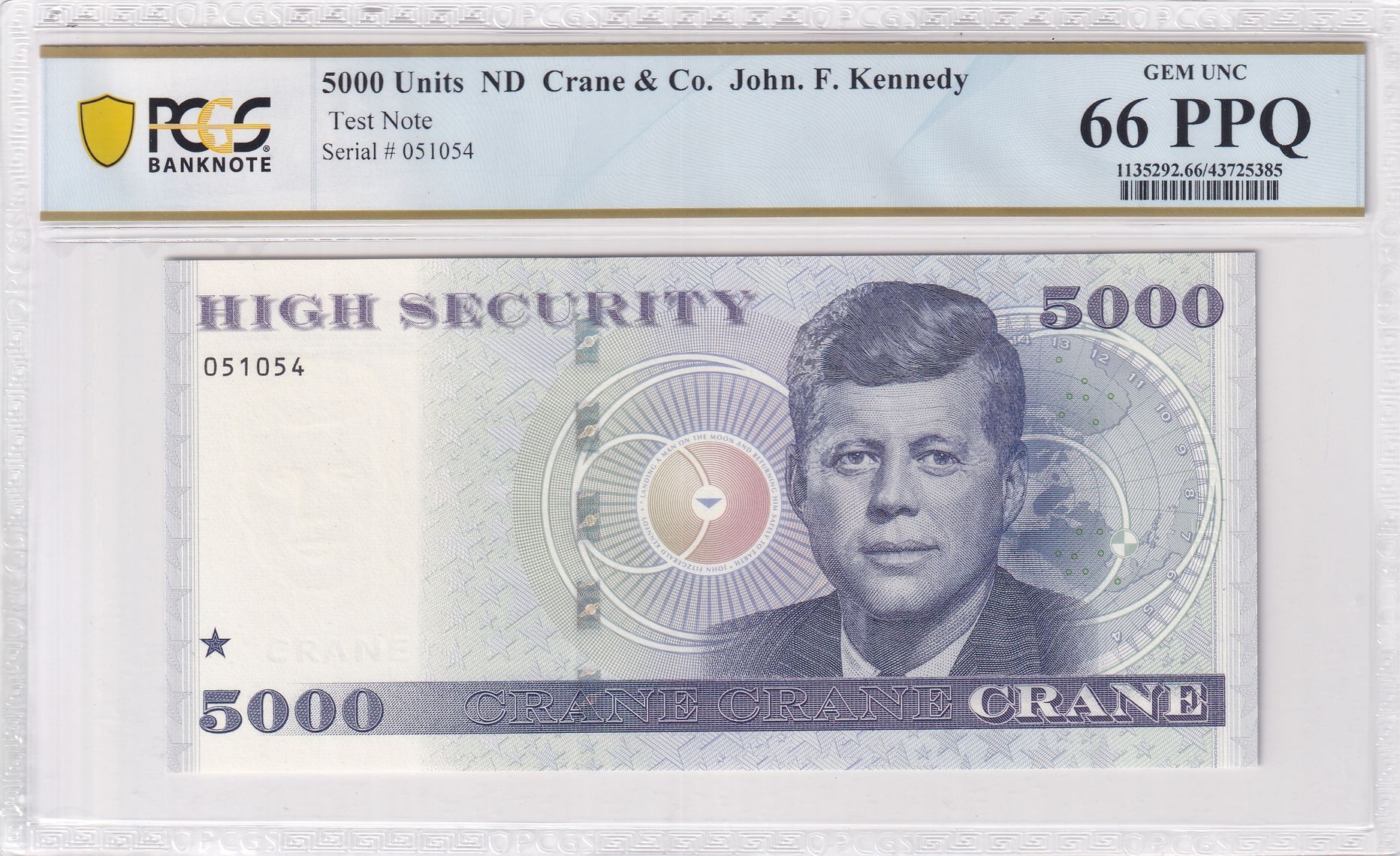 ND 5000 Units Test Note Crane & Co. John. F. Kennedy - PCGS NoteFacts
