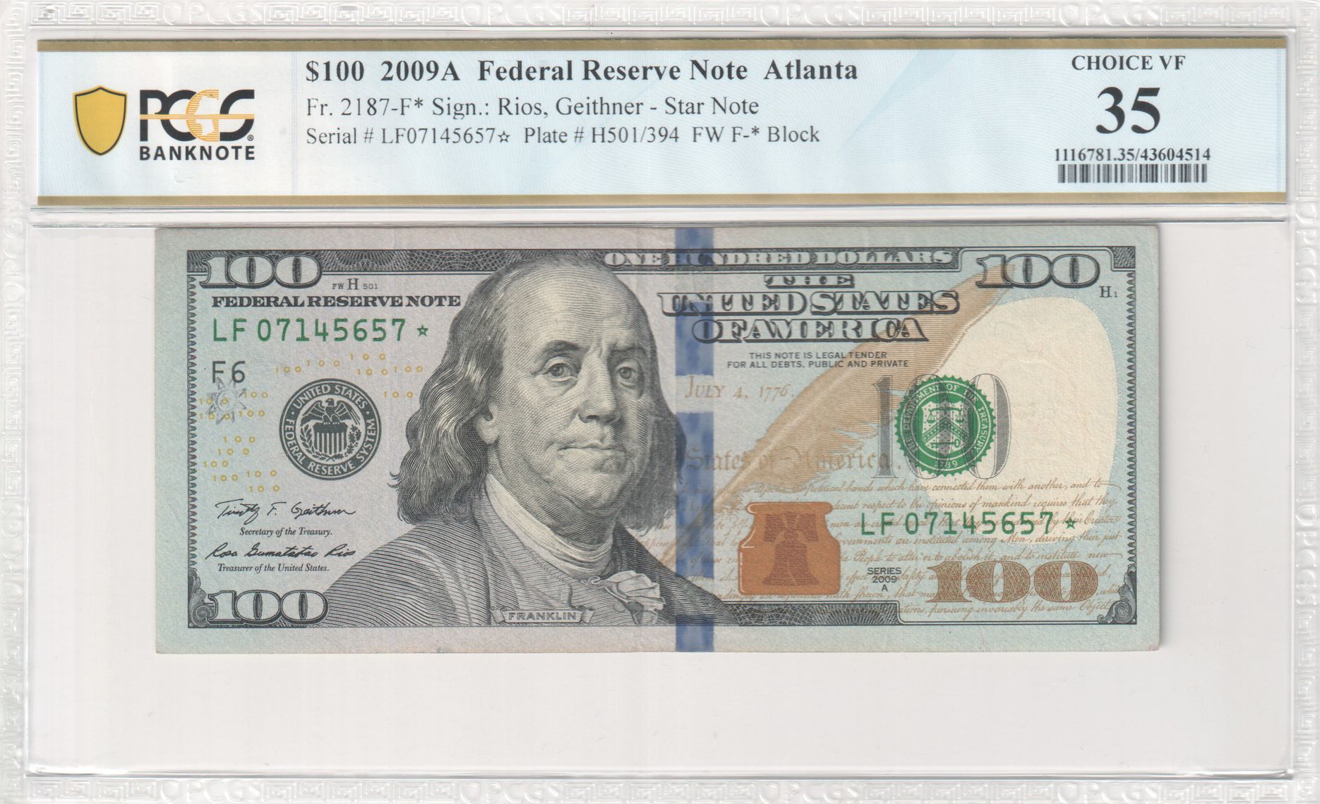 PCGS Certificate Verification Banknote Details for Cert #43604514