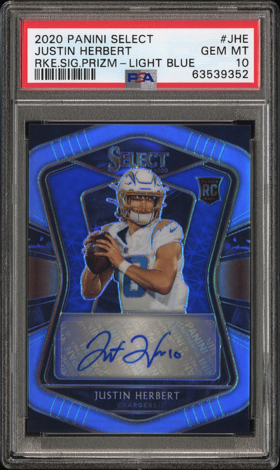 2020 PANINI SELECT ROOKIE SIGNATURES RKE.SIG.PRIZM-LIGHT BLUE JUSTIN ...