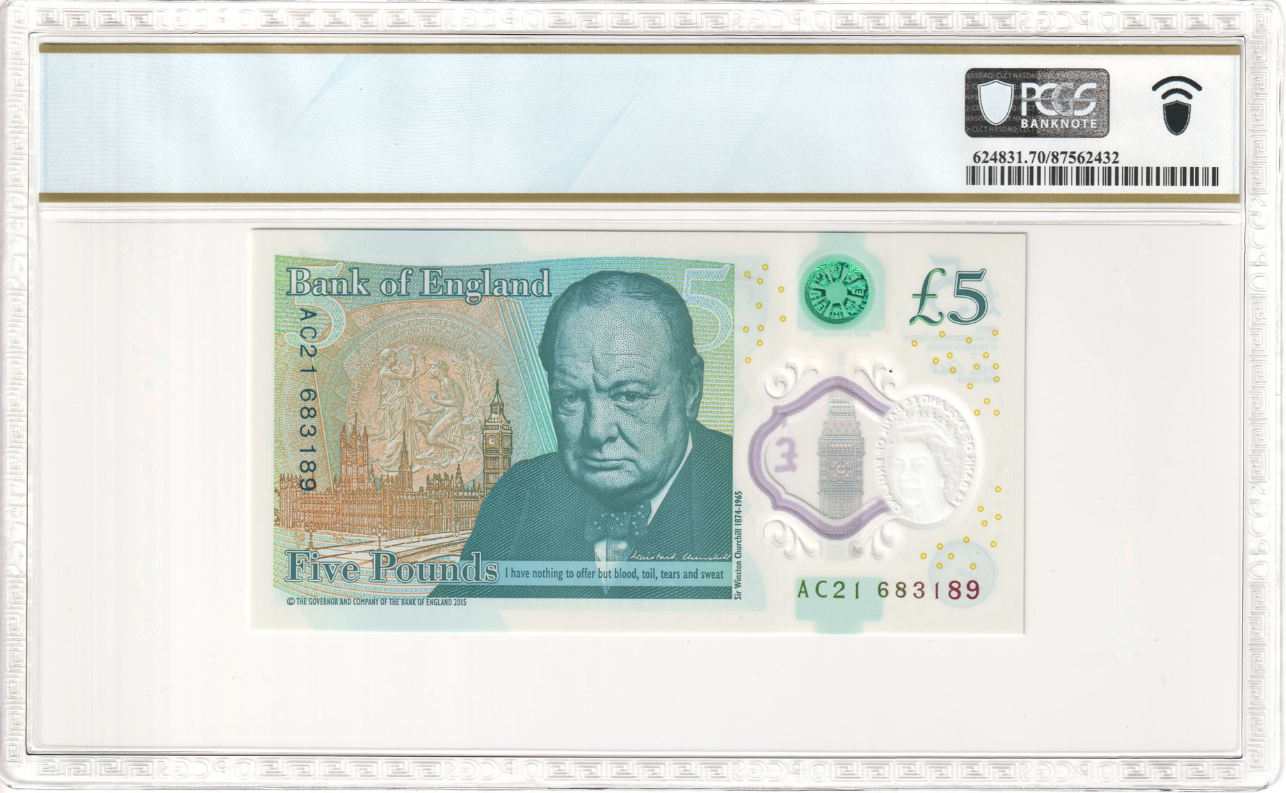 Pick # 394 2015 (2016) 5 Pounds Polymer Bank of England DLR (w/o ...