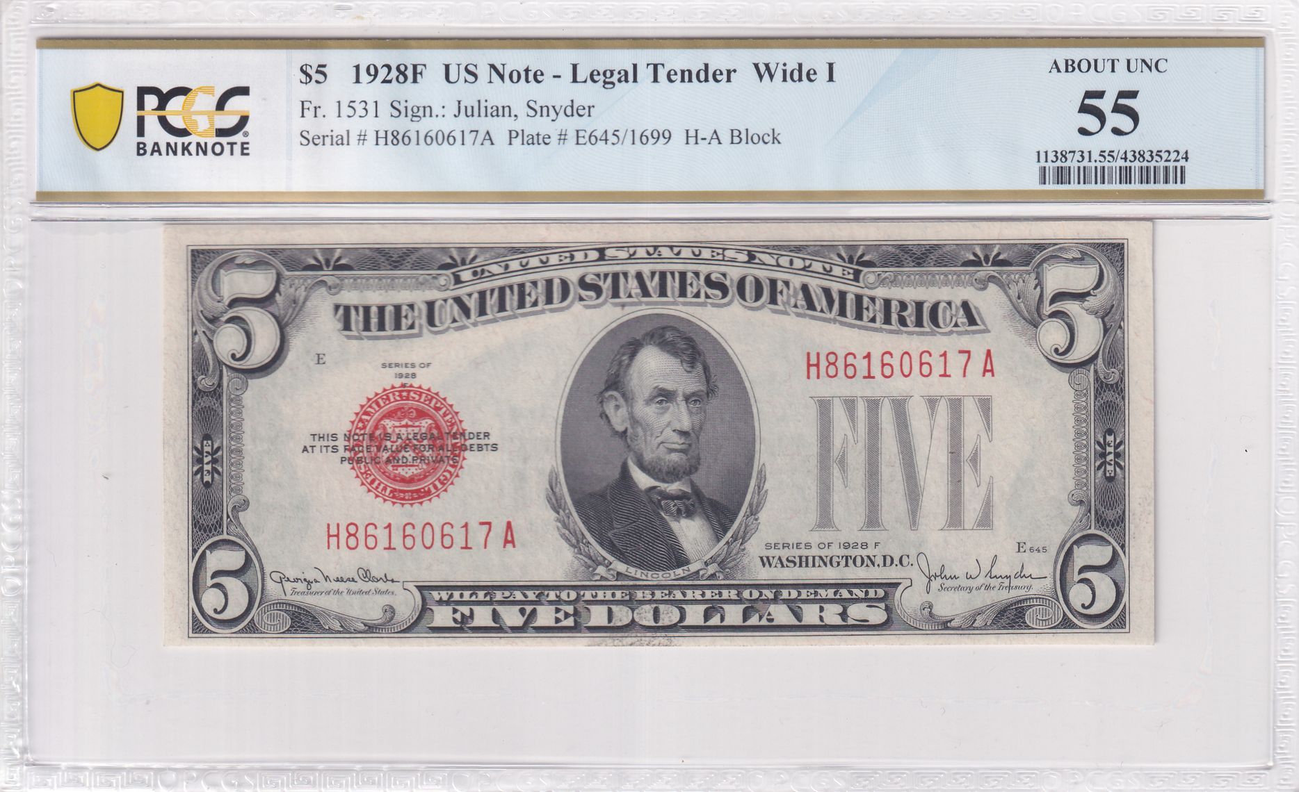 PCGS Certificate Verification Banknote Details for Cert #43835224