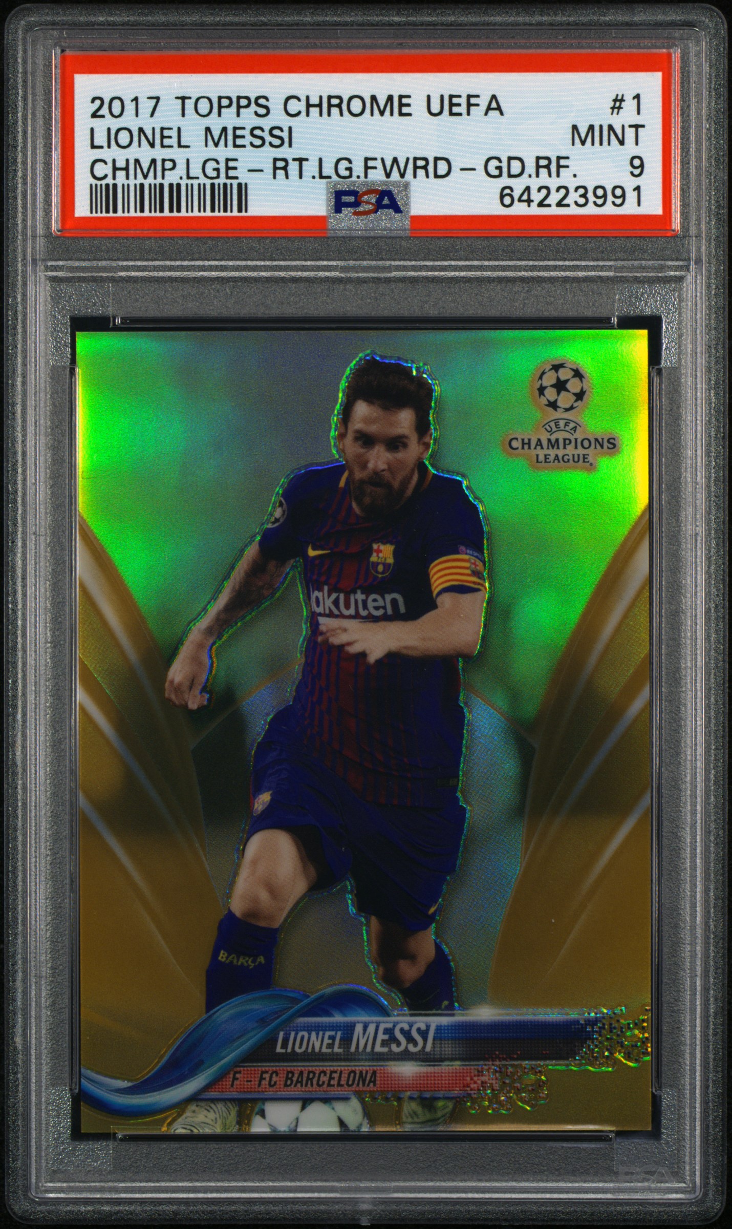 2017 LIONEL MESSI TOPPS CHROME UEFA CHAMPIONS LEAGUE R/L FRWRD-GOLD ...