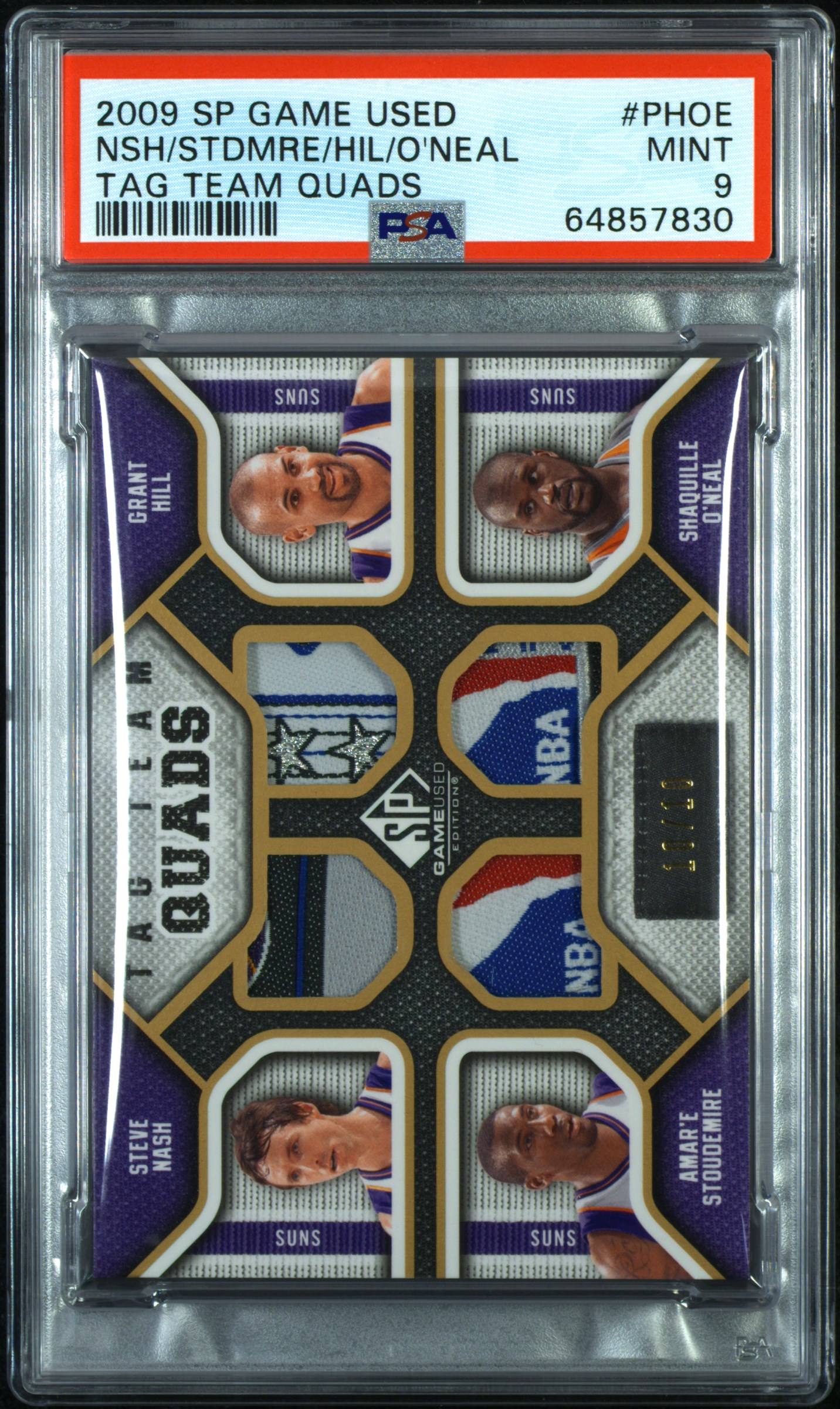 2009 NSH/STDMRE/HIL/O'NEAL SP GAME USED TAG TEAM QUADS SHAQ LOGOMAN /10 ...