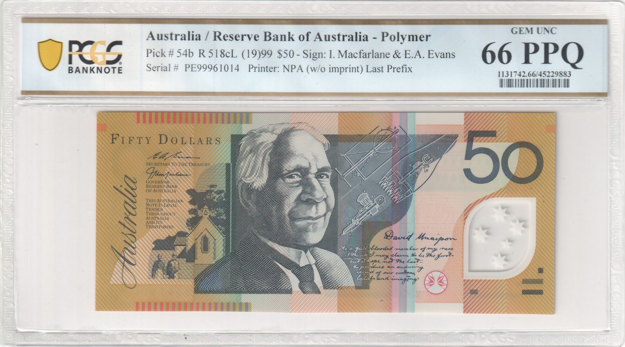 PCGS Certificate Verification Banknote Details for Cert #45229883