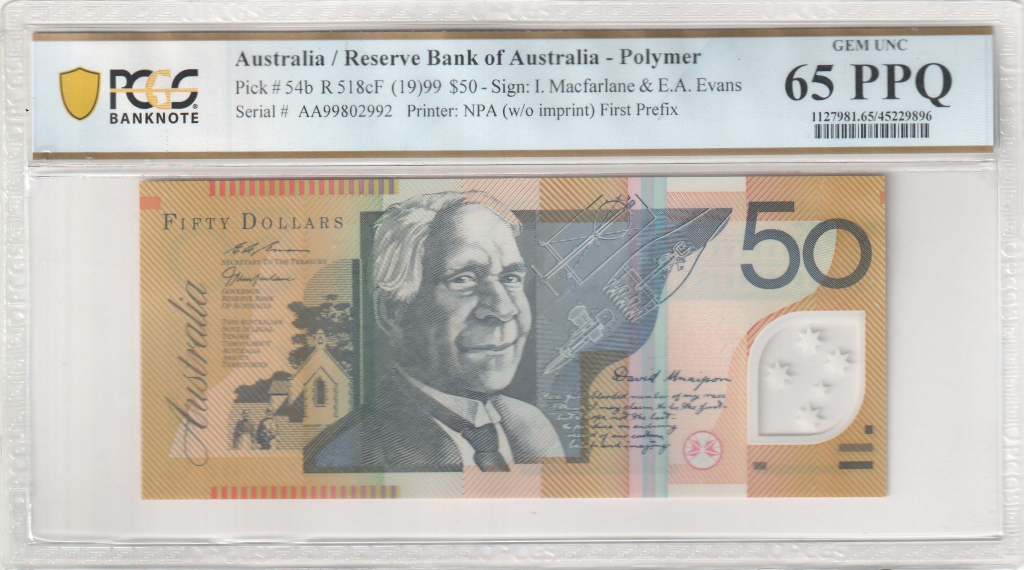 PCGS Certificate Verification Banknote Details for Cert #45229896