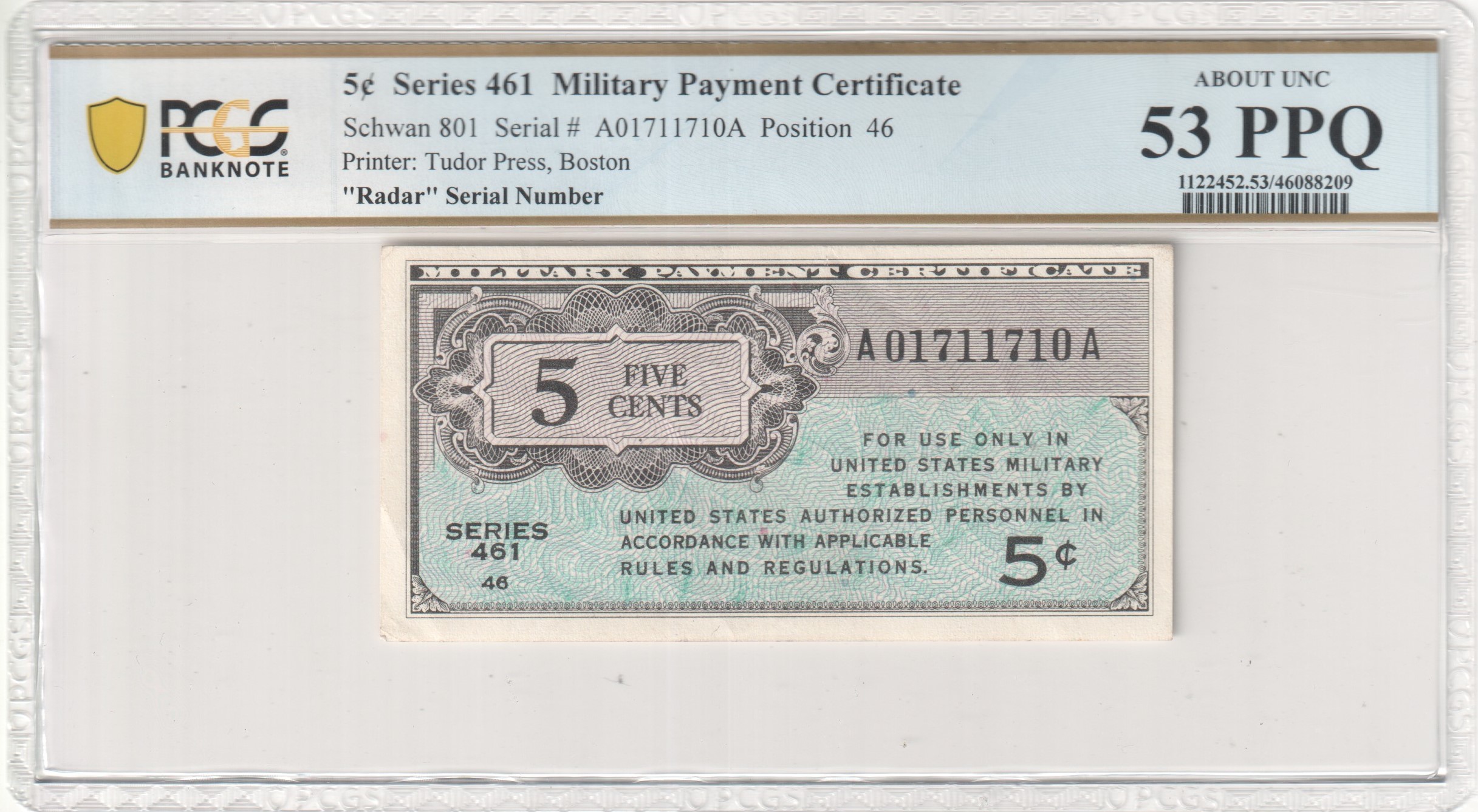 PCGS Certificate Verification Banknote Details for Cert #46088209