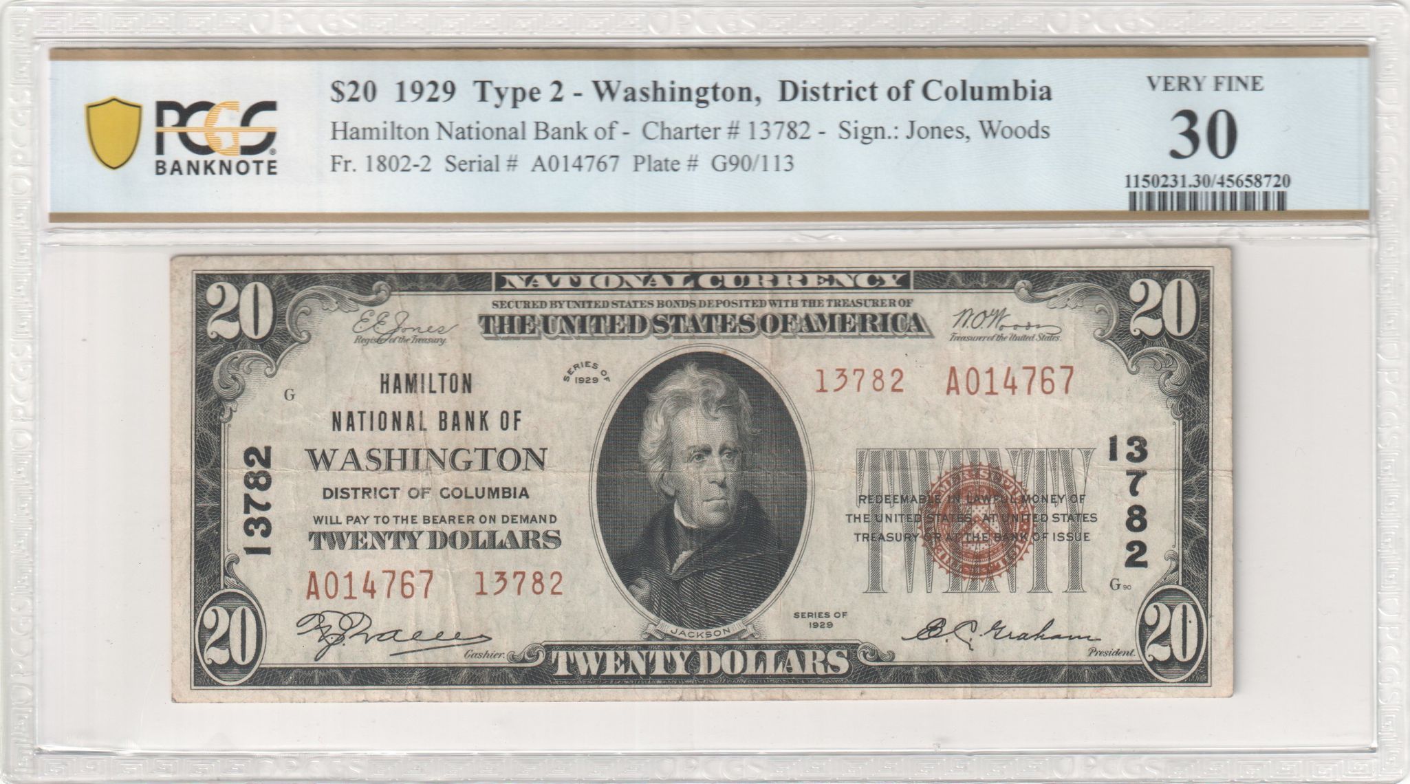 Fr. 1802-2 1929 $20 Hamilton National Bank of 13782 Type 2 - PCGS NoteFacts