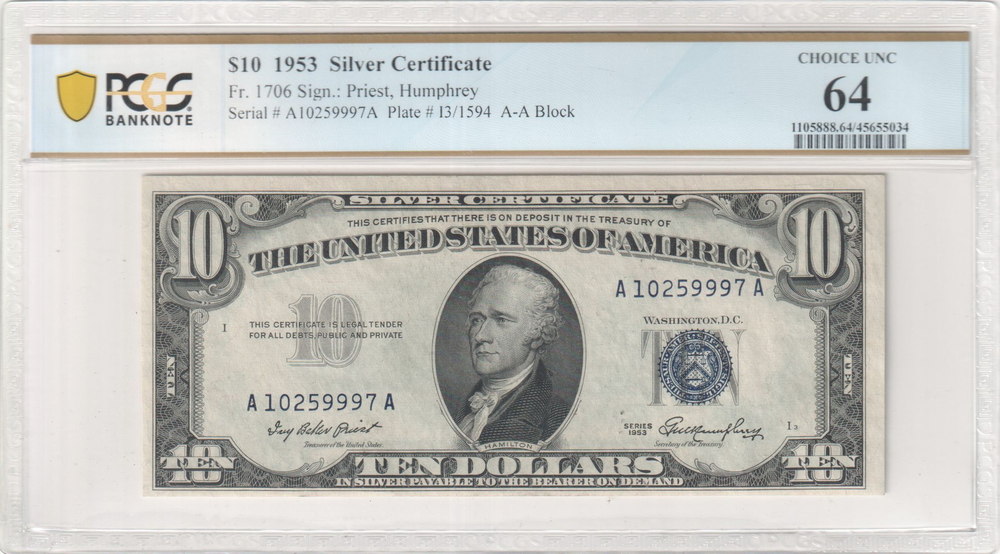 PCGS Certificate Verification Banknote Details for Cert #45655034