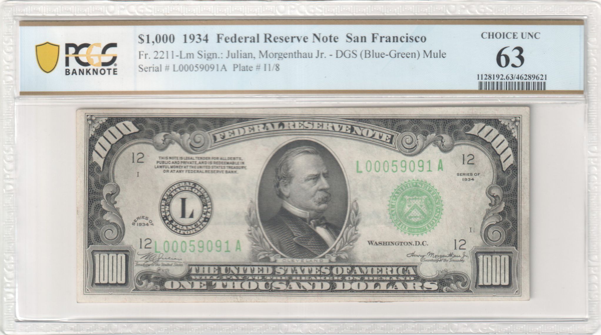 PCGS Certificate Verification Banknote Details for Cert #46289621