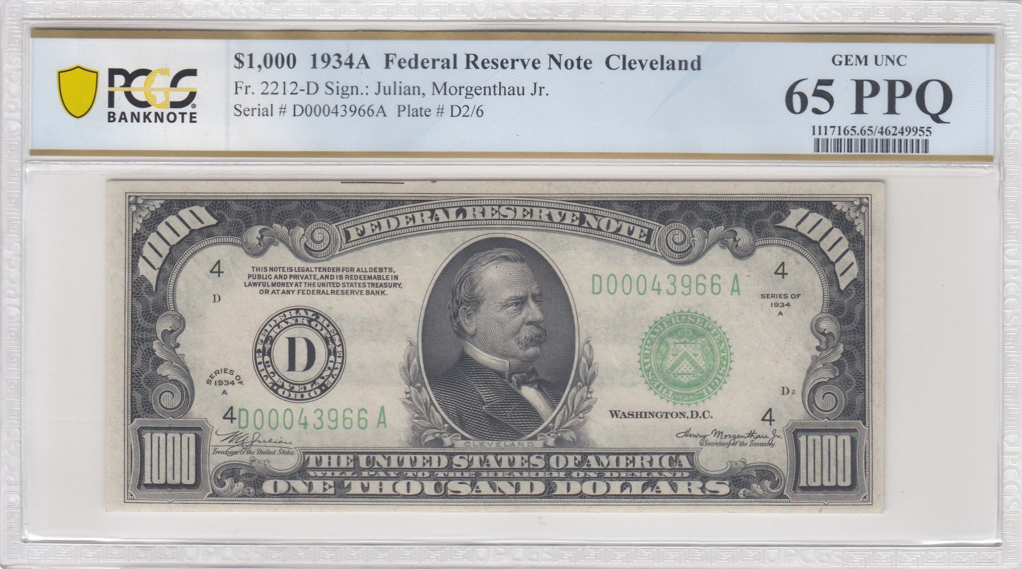 Fr. 2212-D 1934A $1,000 Federal Reserve Note Cleveland - PCGS NoteFacts