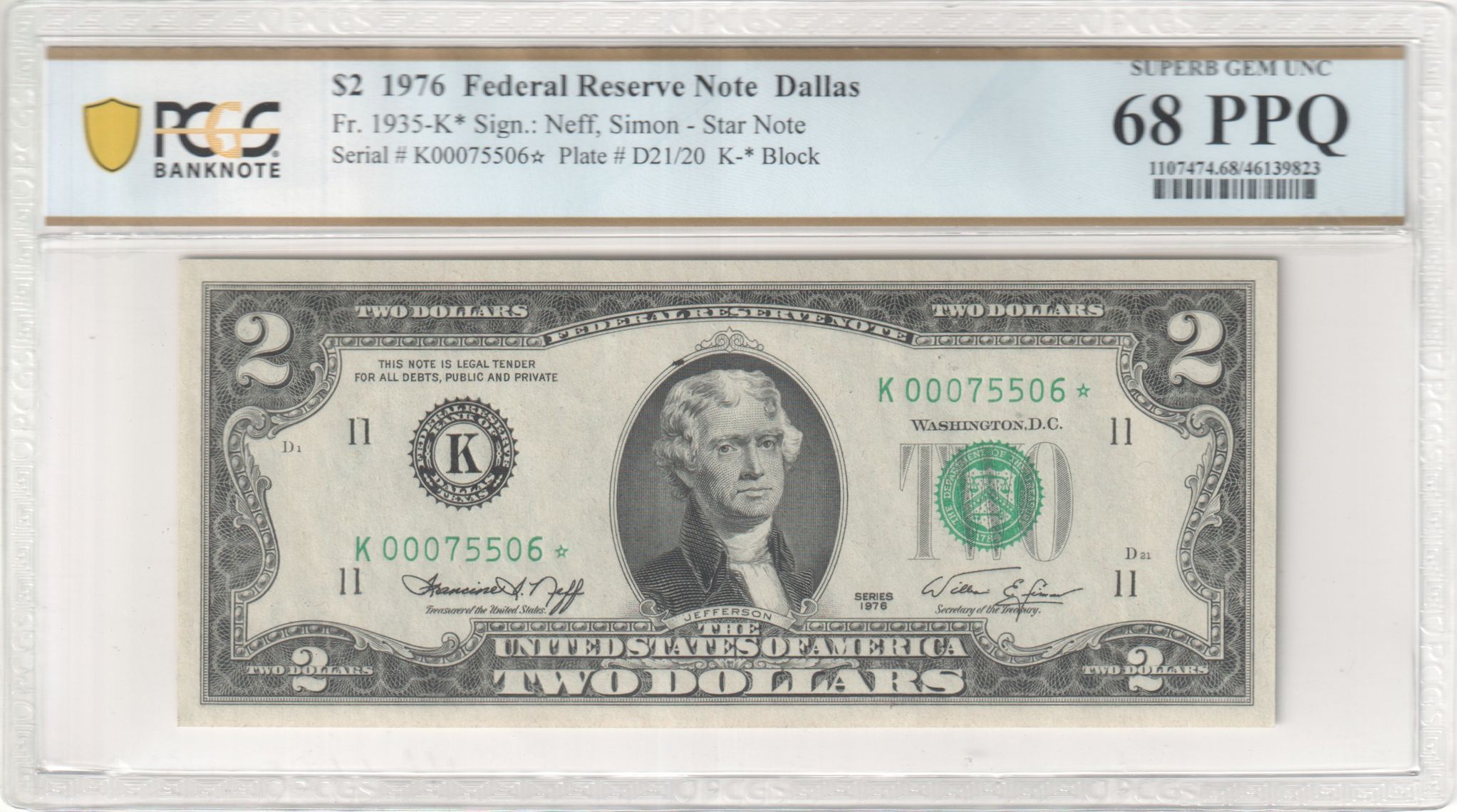 Fr. 1935-K* 1976 $2 Star Note Federal Reserve Note Dallas - PCGS NoteFacts