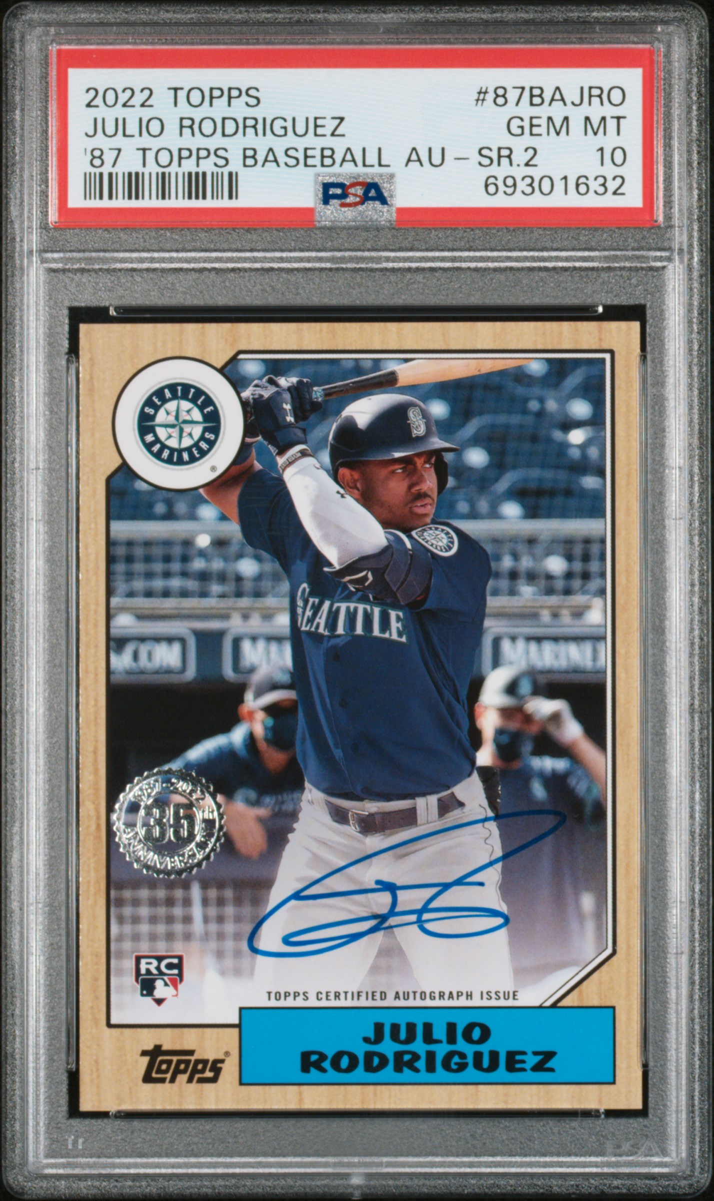 2022 JULIO RODRIGUEZ TOPPS 1987 TOPPS BASEBALL AUTOGRAPHS '87 TOPPS ...