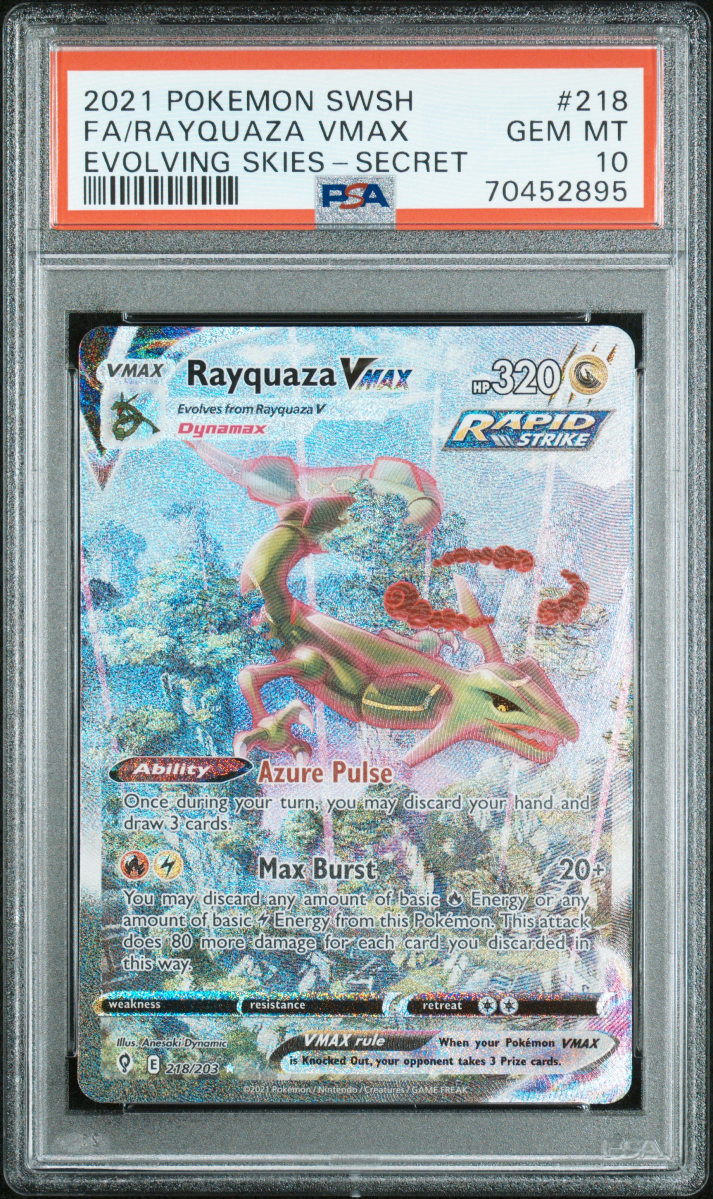 2021 FA/RAYQUAZA VMAX POKEMON SWORD & SHIELD EVOLVING SKIES EVOLVING ...