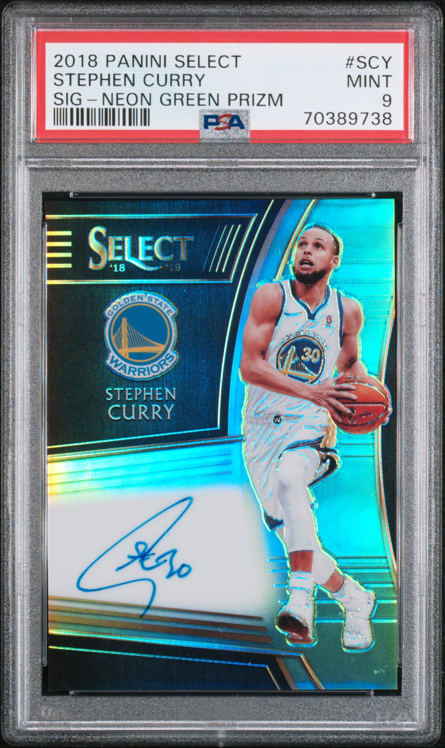 2018 STEPHEN CURRY PANINI SELECT SIGNATURES SIG-NEON GREEN PRIZM /35 ...