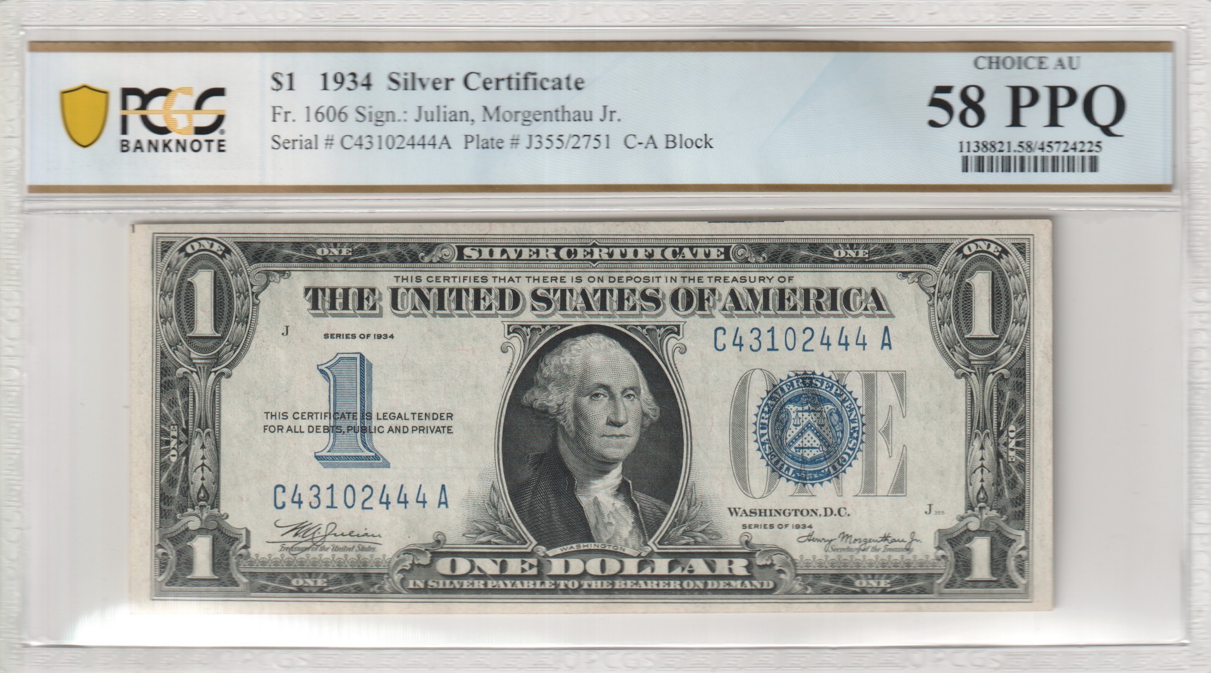 PCGS Certificate Verification Banknote Details for Cert #45724225