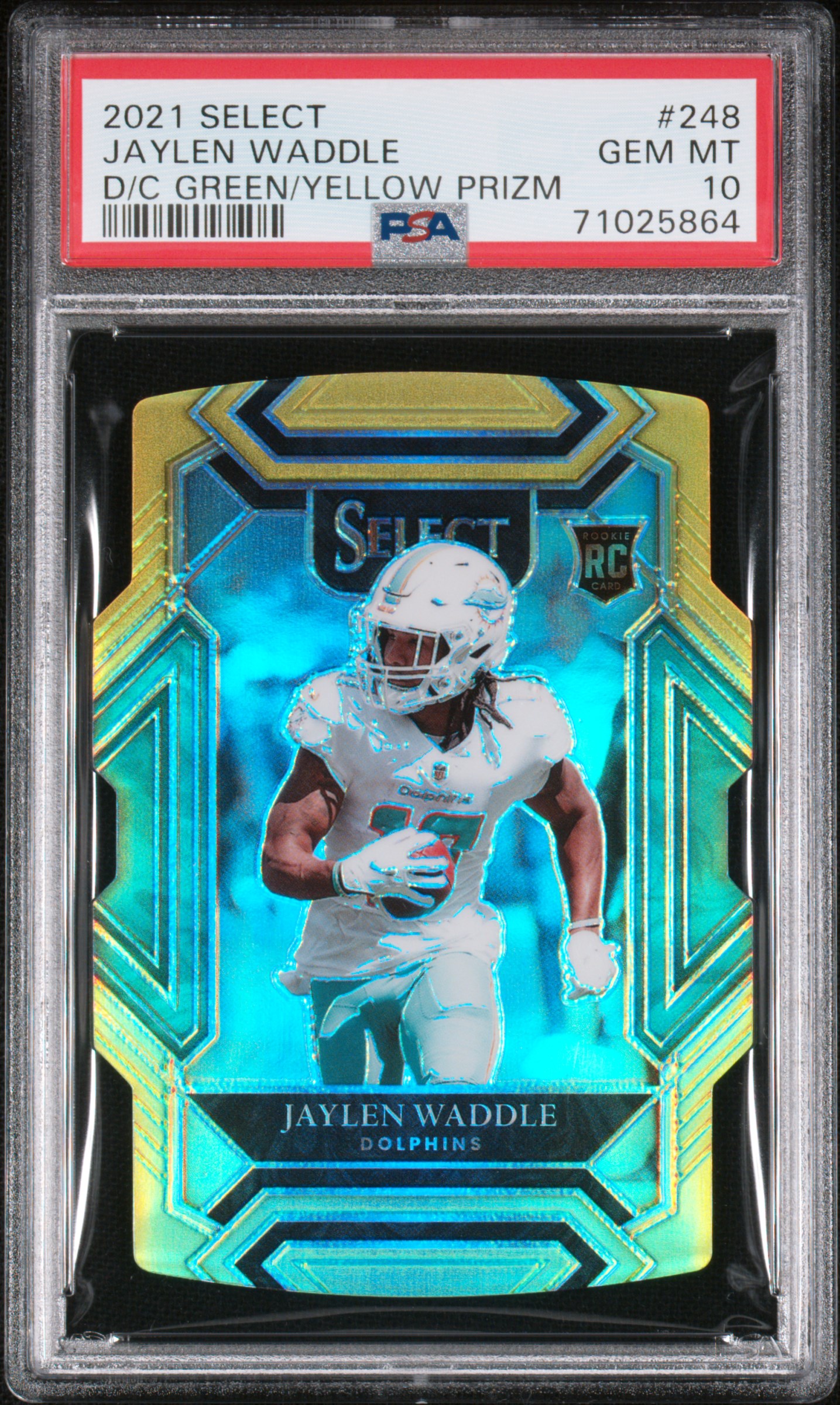 Jaylen Waddle 2021 Select #248 Club Level Green & Yellow Die-Cut PSA 10 ...