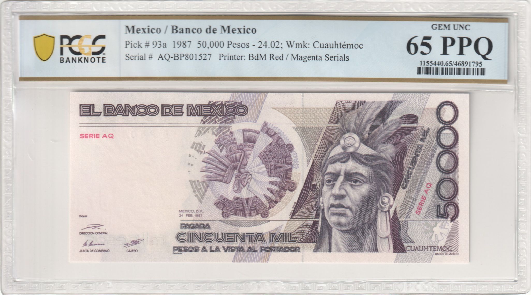 PCGS Certificate Verification Banknote Details for Cert #46891795