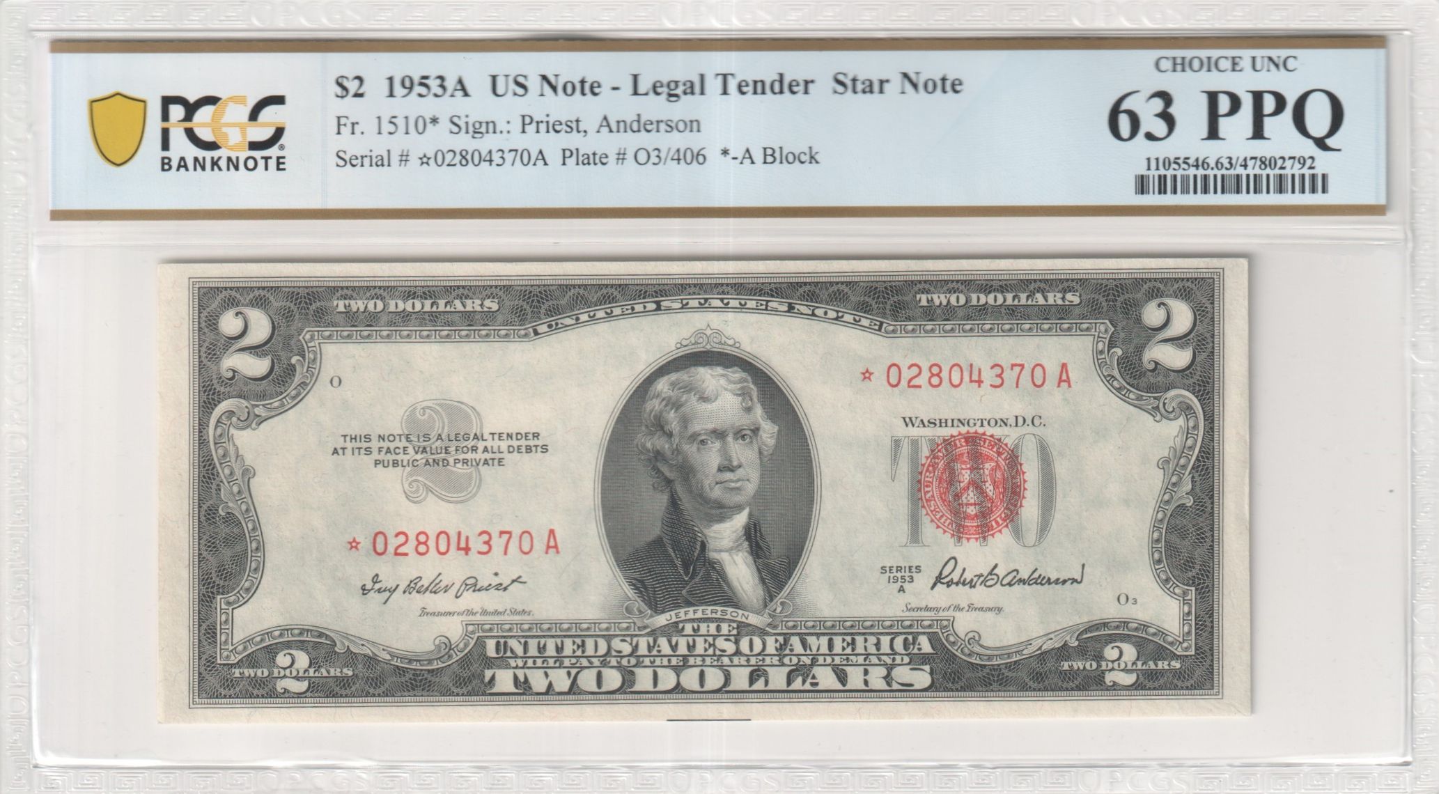 PCGS Certificate Verification Banknote Details for Cert #47802792