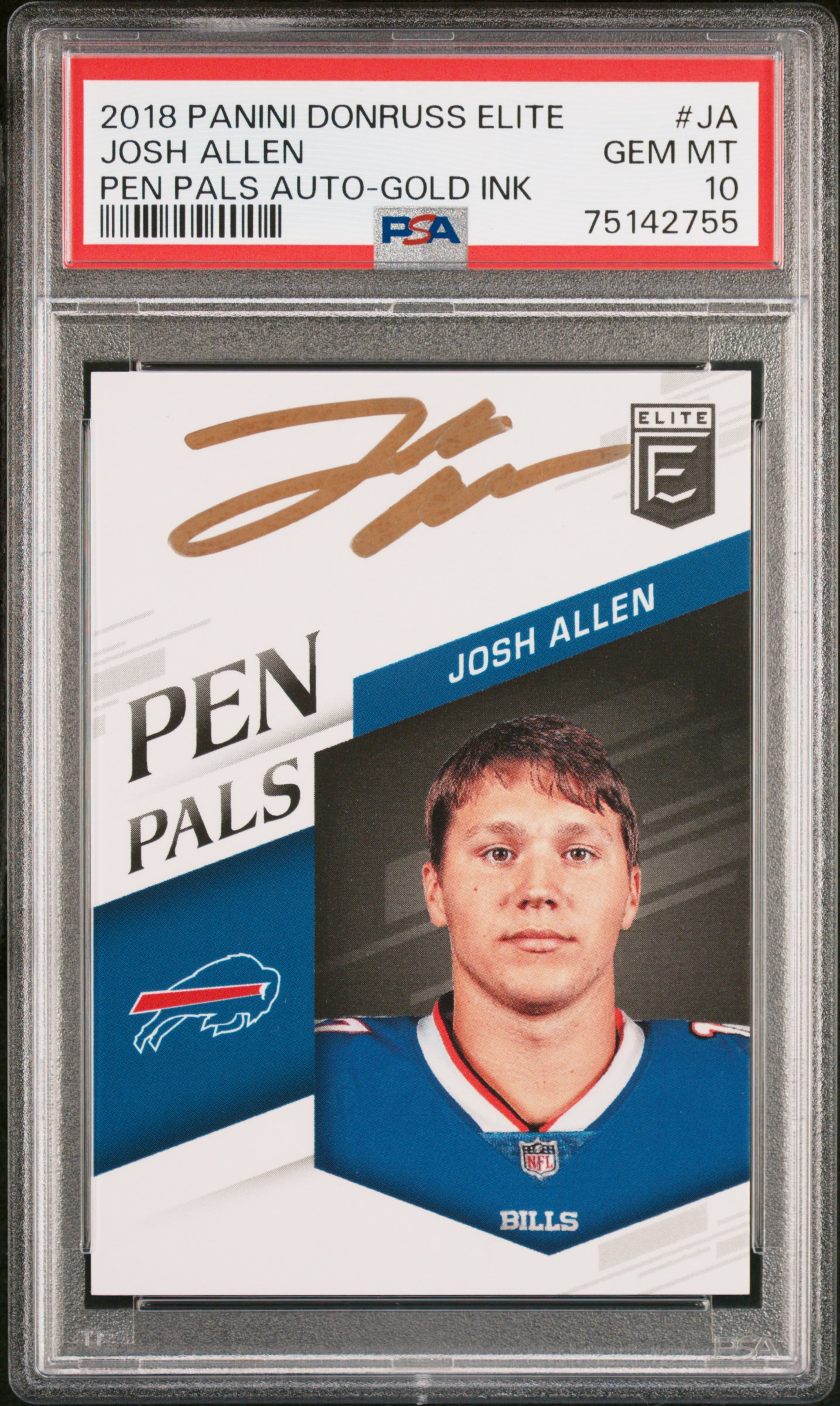 2018 JOSH ALLEN PANINI DONRUSS ELITE PEN PALS AUTOGRAPHS PEN PALS AUTO-GOLD INK PSA 10 | Veriswap