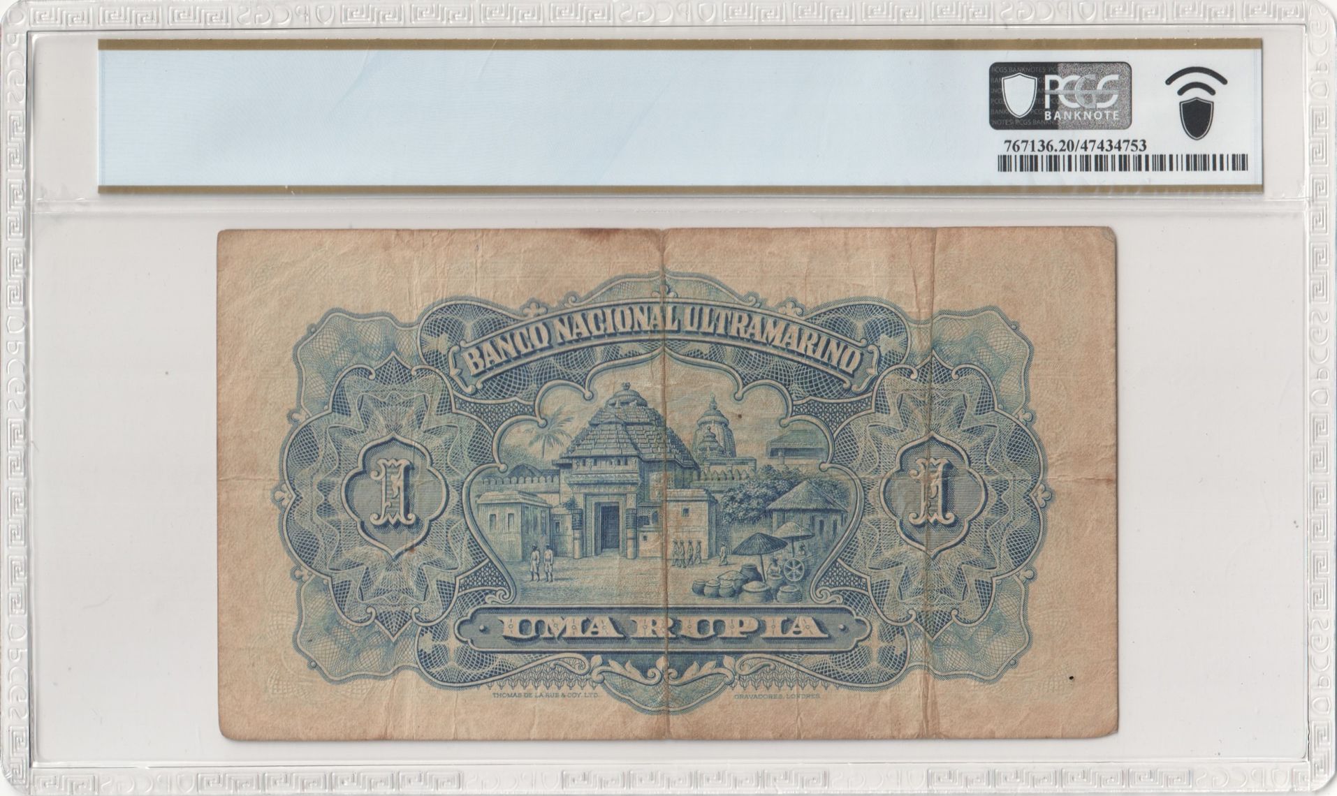 Pick # 23A 1924 (1929) 1 Rupia Banco Nacional Ultramarino TDLR NOVA GOA ...