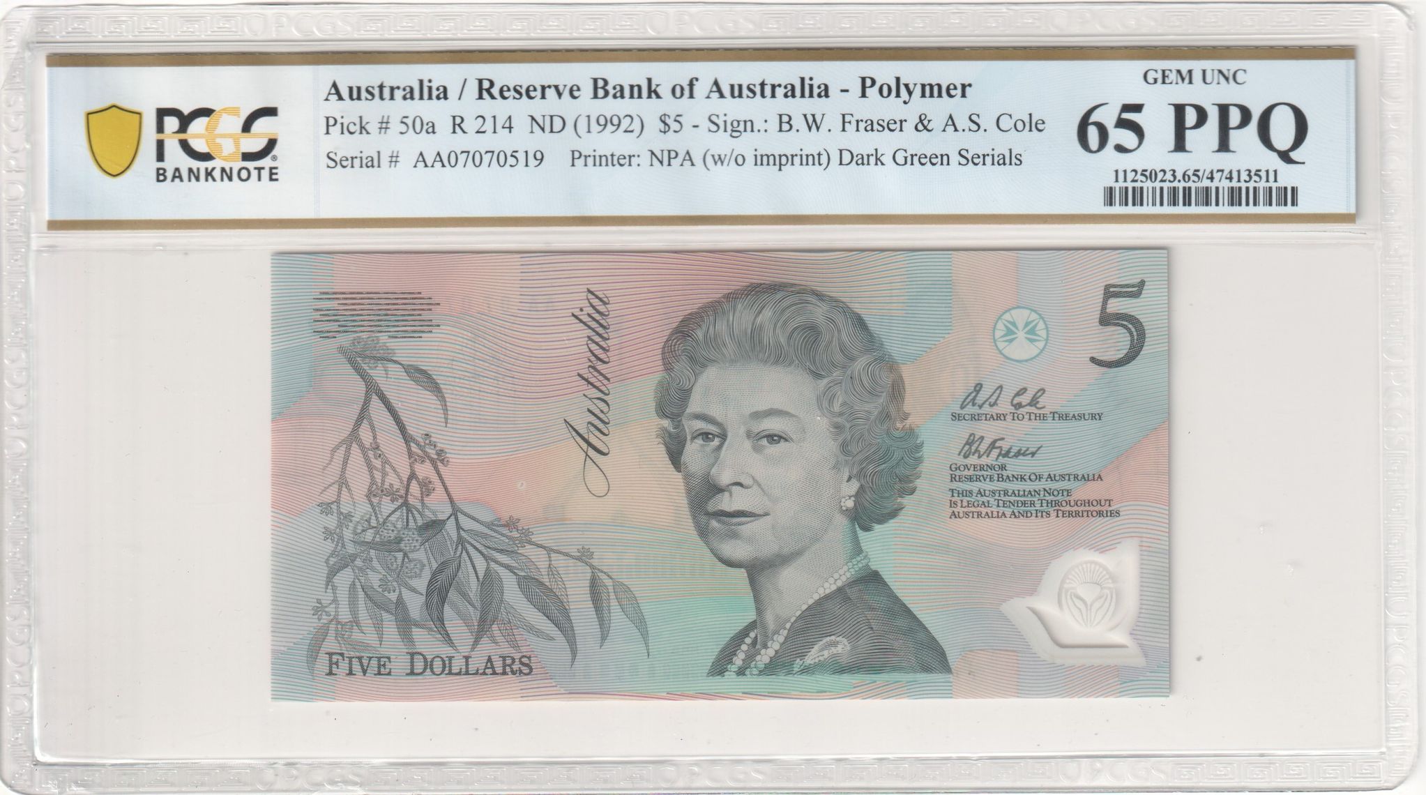 PCGS Certificate Verification Banknote Details for Cert #47413511