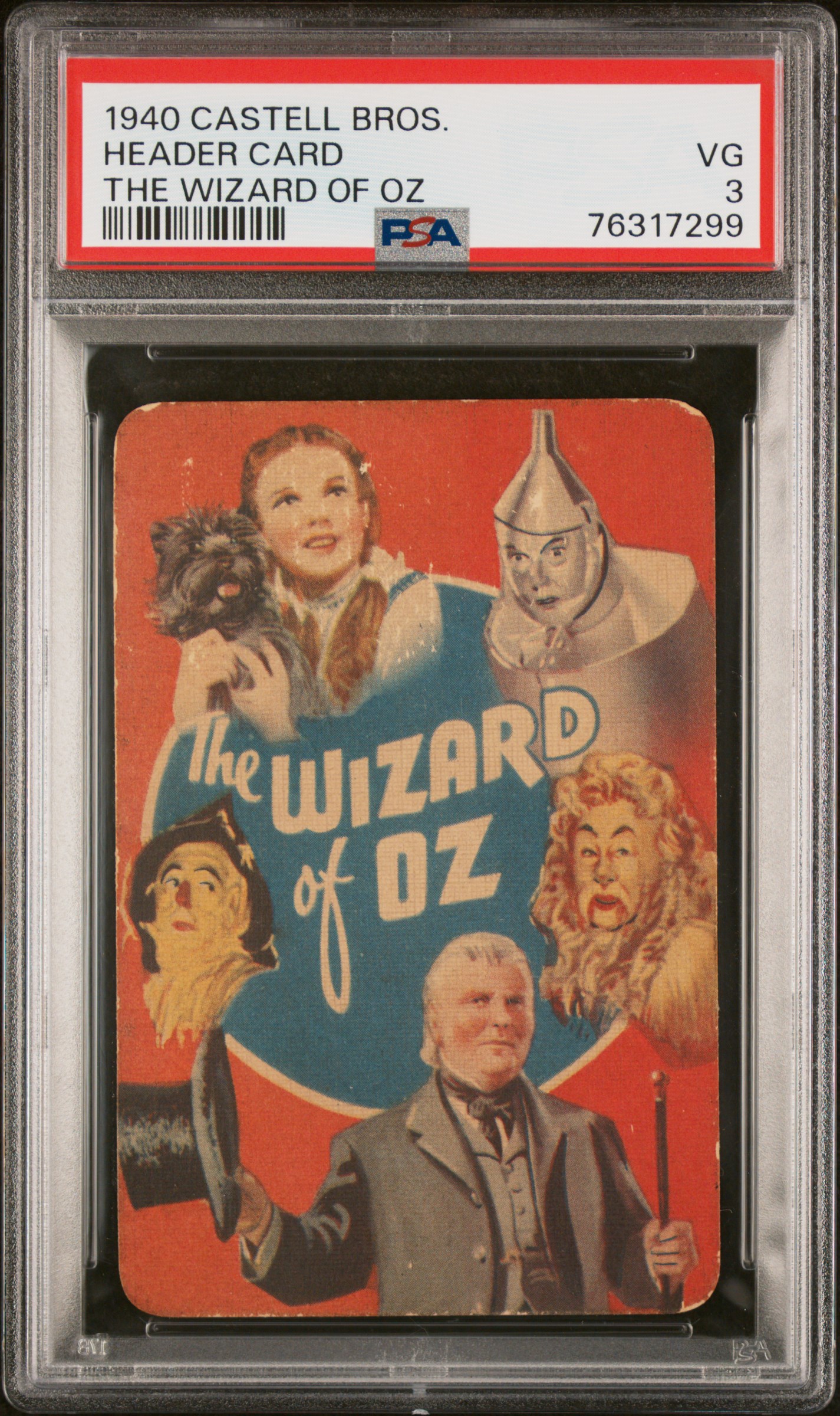 1940 HEADER CARD CASTELL BROS. LTD. WIZARD OF OZ THE WIZARD OF OZ PSA 3 ...