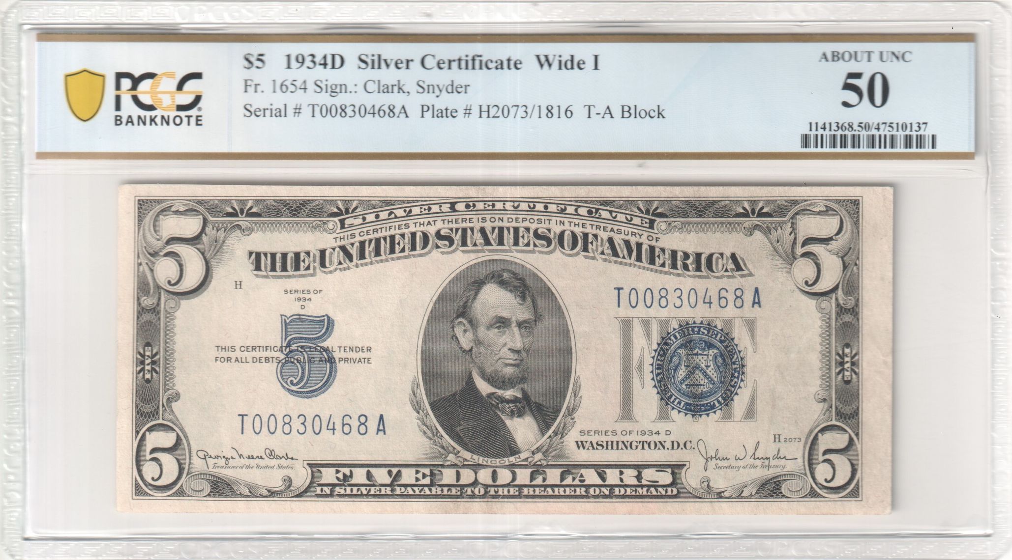 PCGS Certificate Verification Banknote Details for Cert #47510137