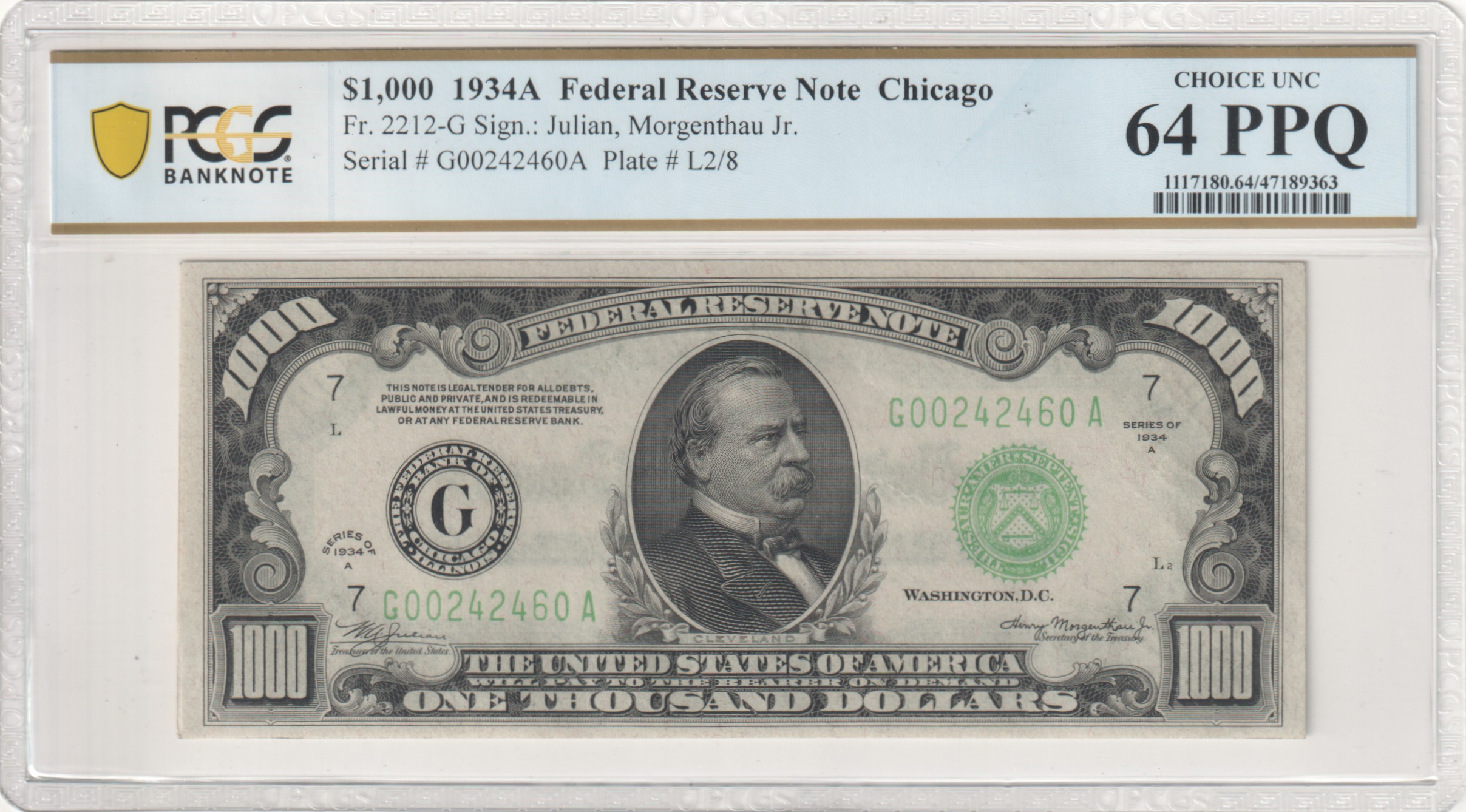 PCGS Certificate Verification Banknote Details for Cert #47189363