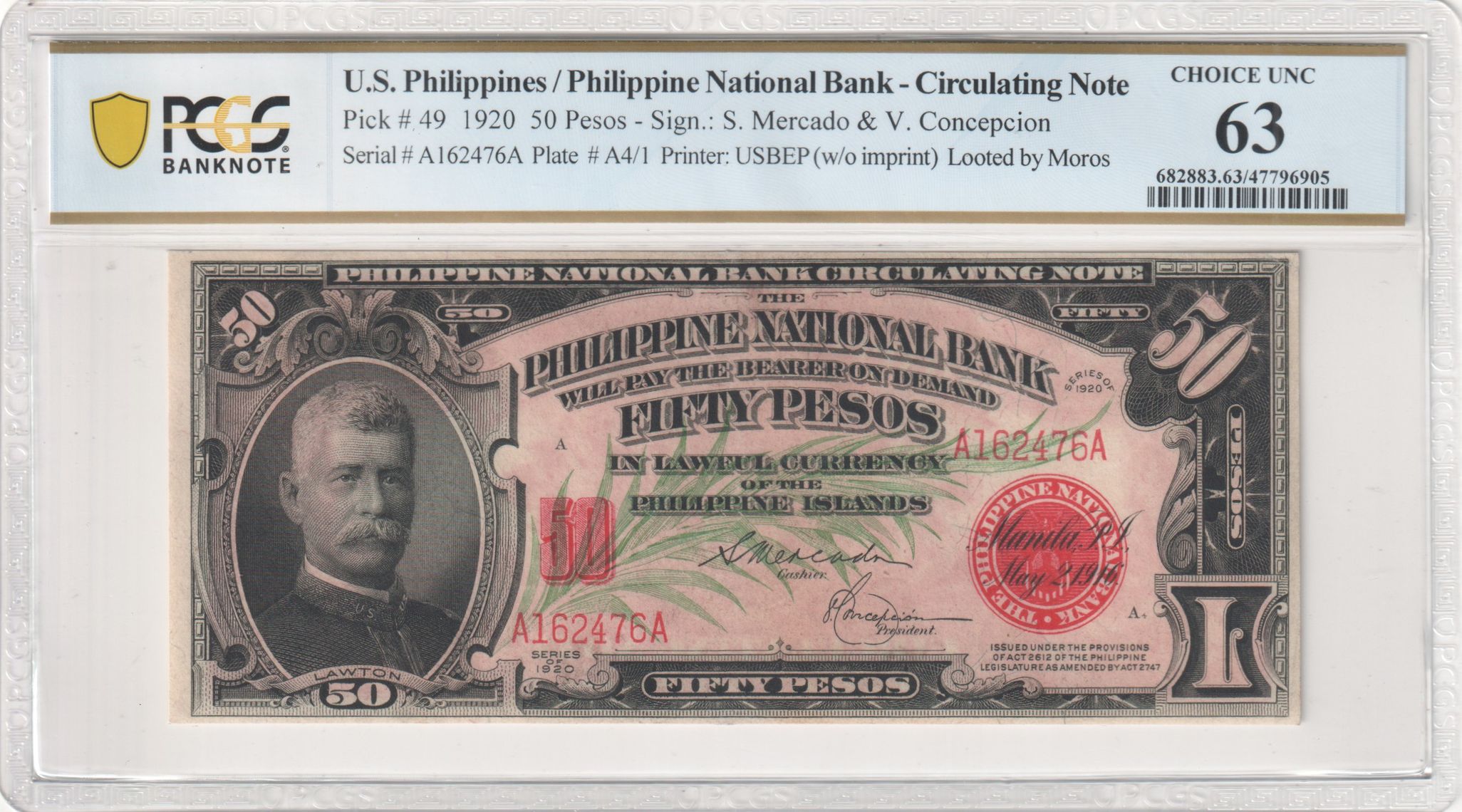 Pick # 49 1920 50 Pesos Circulating Note Philippine National Bank Sign ...