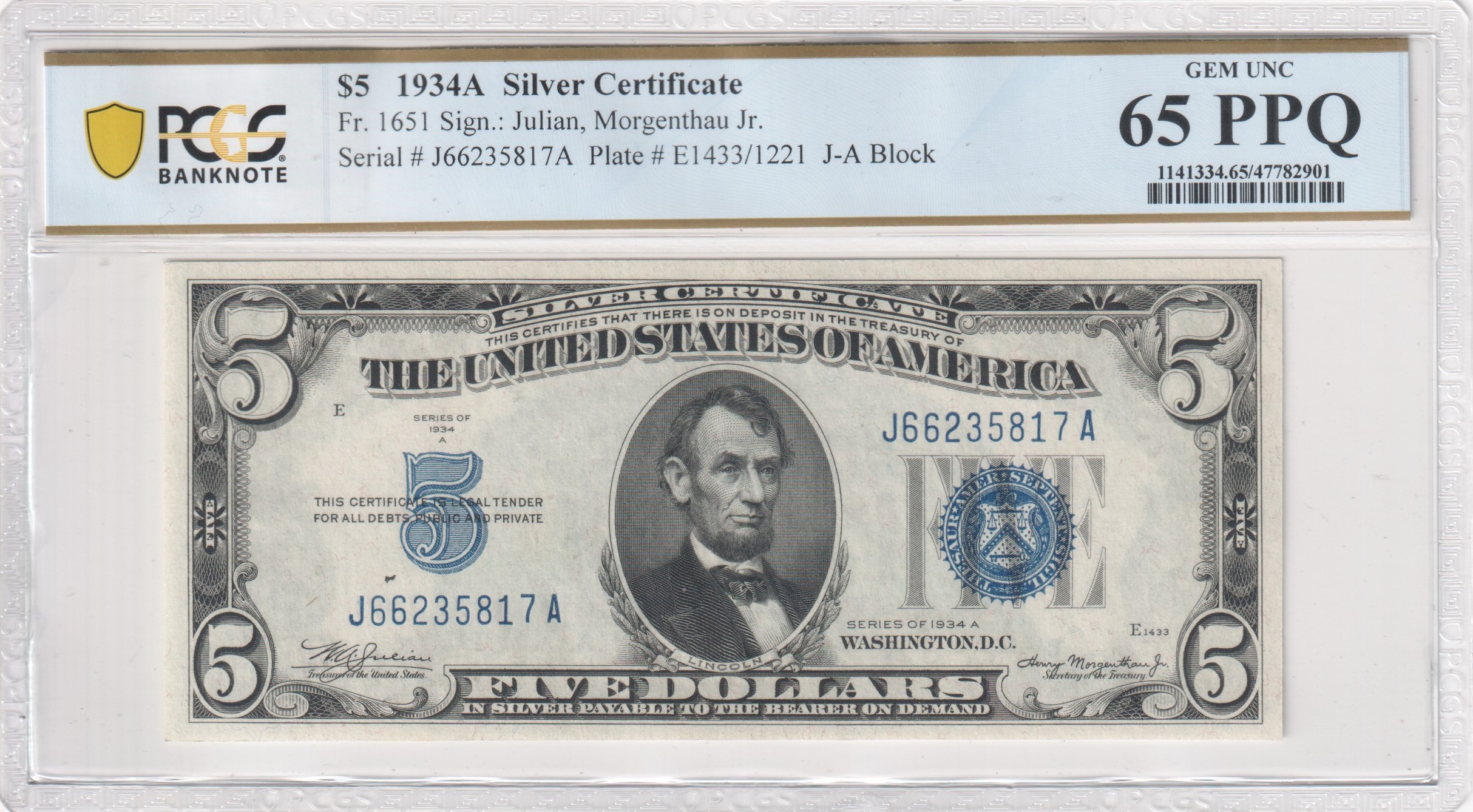 PCGS Certificate Verification Banknote Details for Cert #47782901