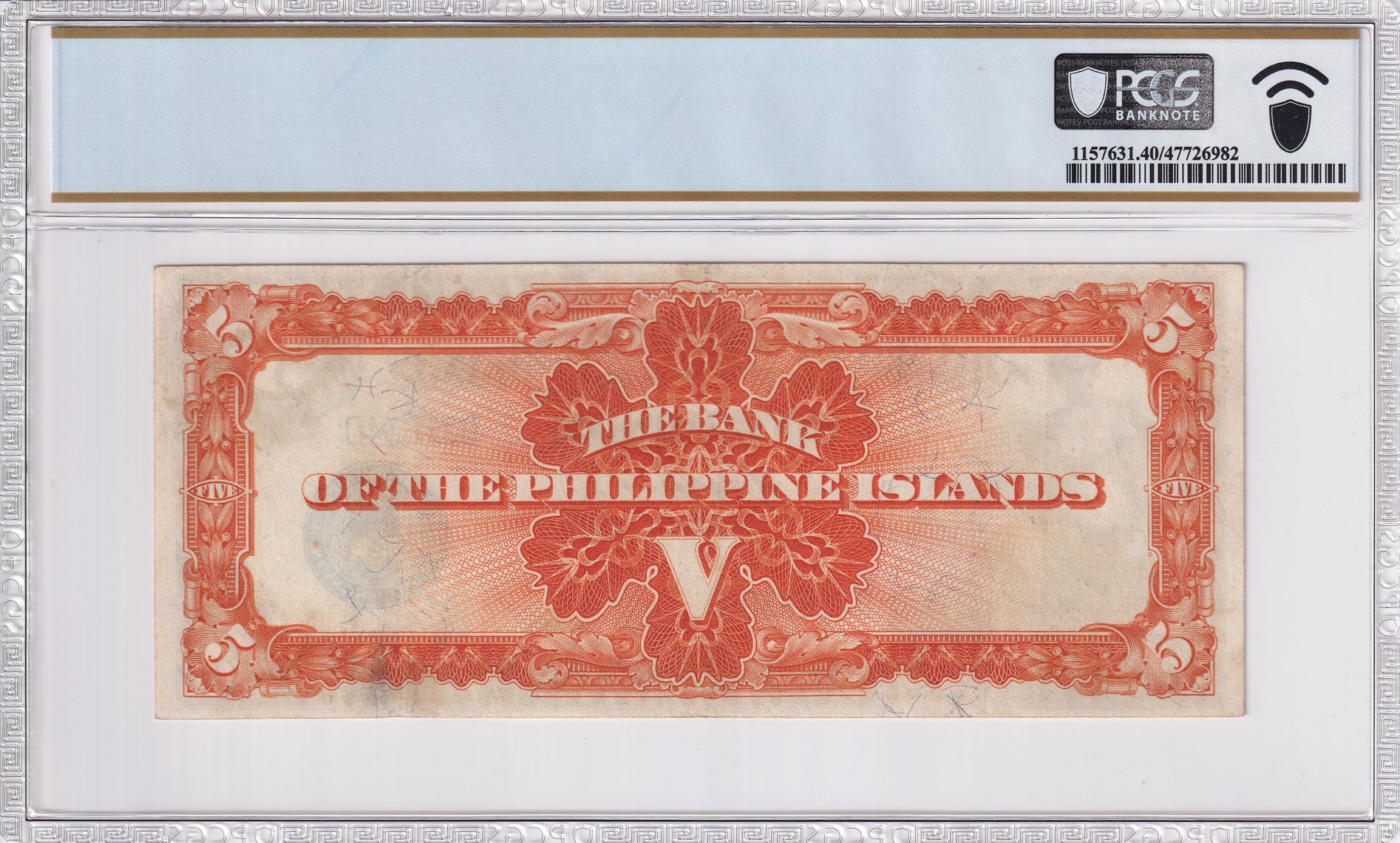 Pick # 16 1928 5 Pesos Bank of the Philippine Islands Sign.: Garcia ...