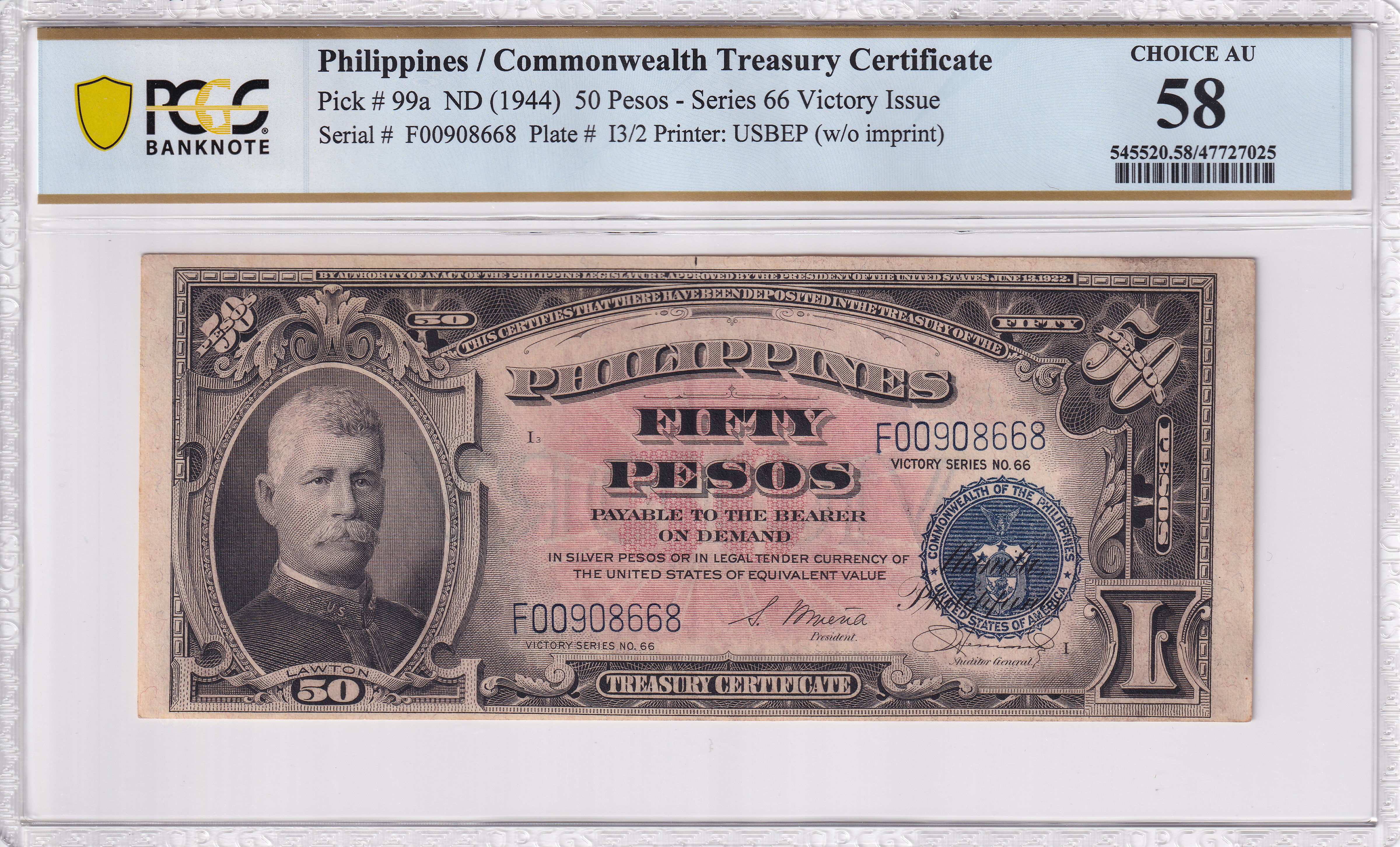 PCGS Certificate Verification Banknote Details for Cert #47727025