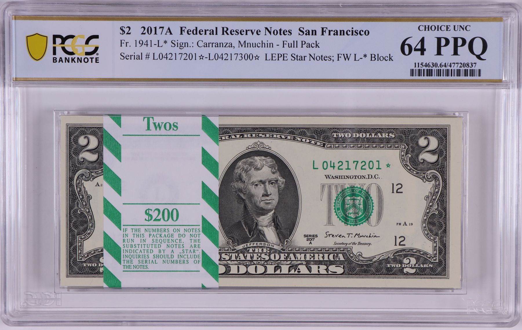 PCGS Certificate Verification Banknote Details for Cert #47720837