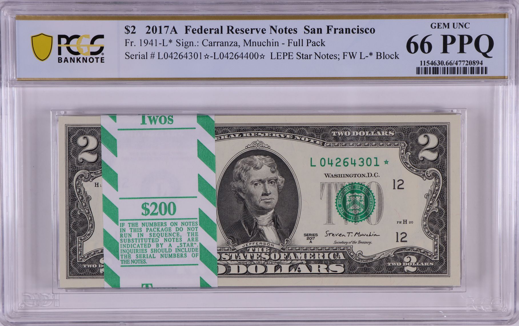 PCGS Certificate Verification Banknote Details for Cert #47720894
