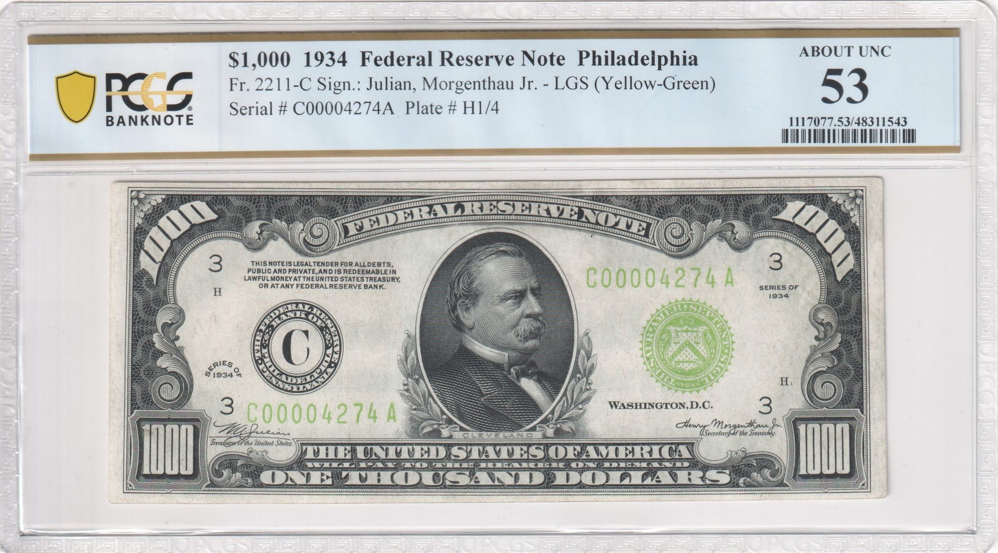 PCGS Certificate Verification Banknote Details for Cert #48311543