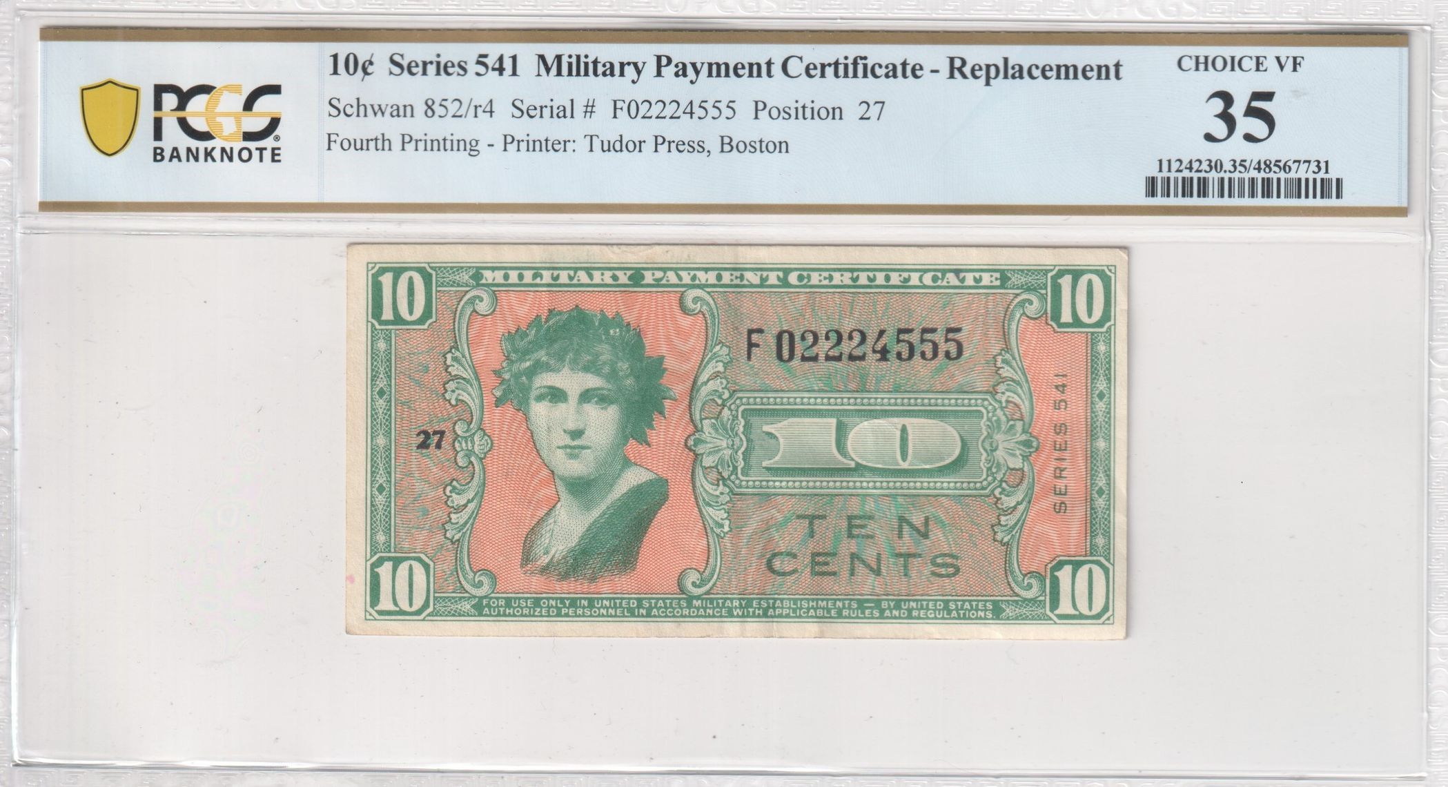 PCGS Certificate Verification Banknote Details for Cert #48567731