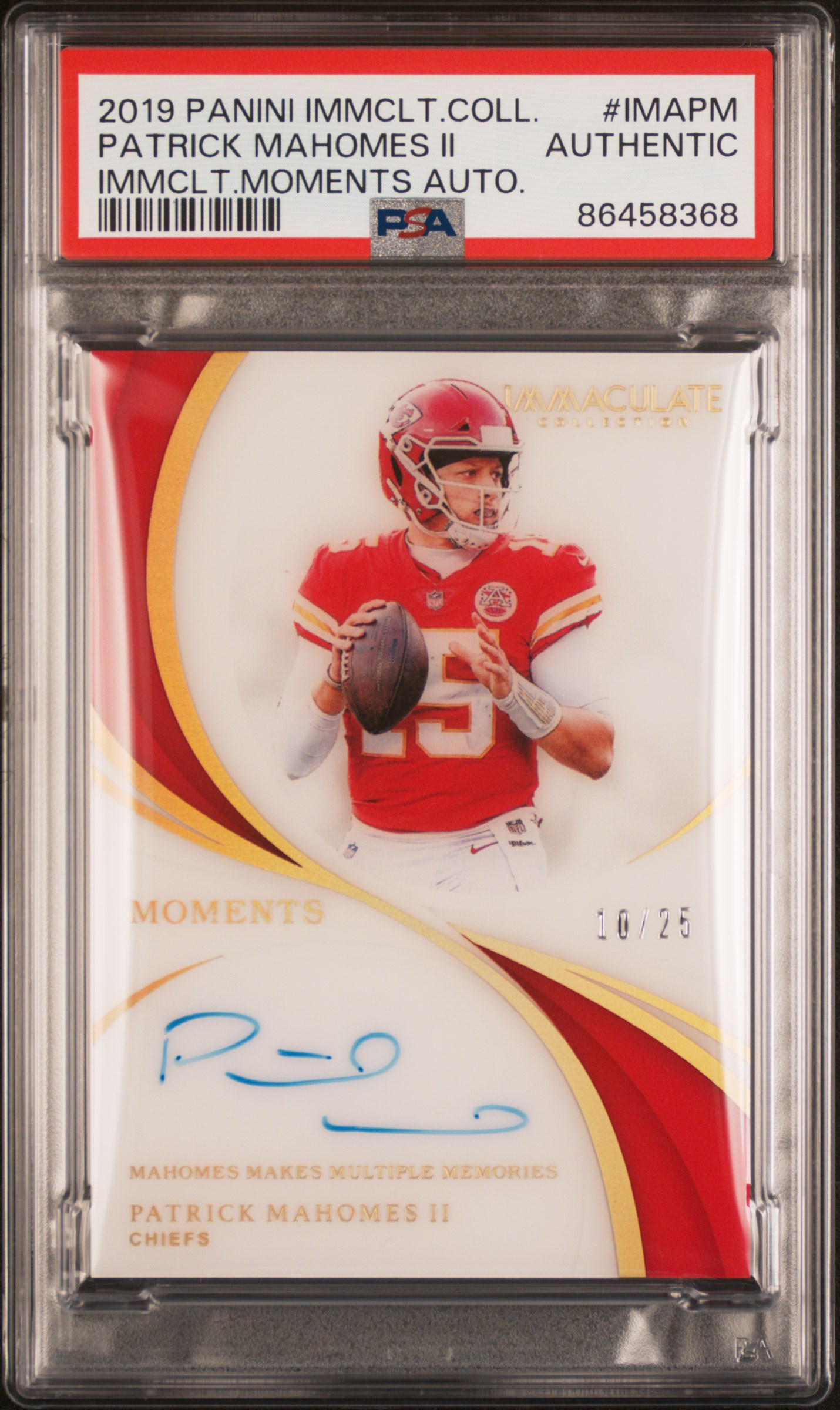 2019 PATRICK MAHOMES II PANINI IMMACULATE COLLECTION IMMACULATE MOMENTS ...